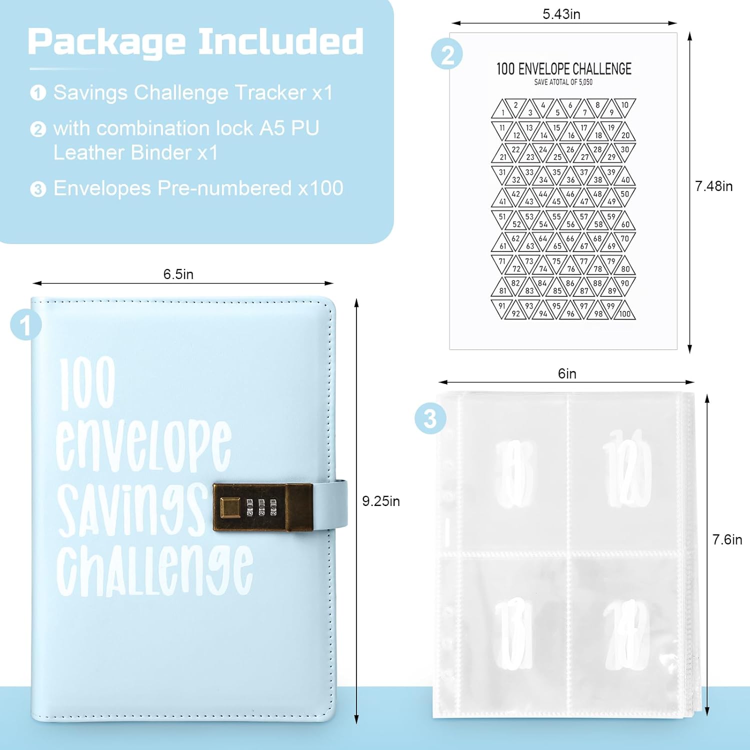 TRAHOO-100 Envelopes Challenge Binder,with Lock, Leather A5 Money ...