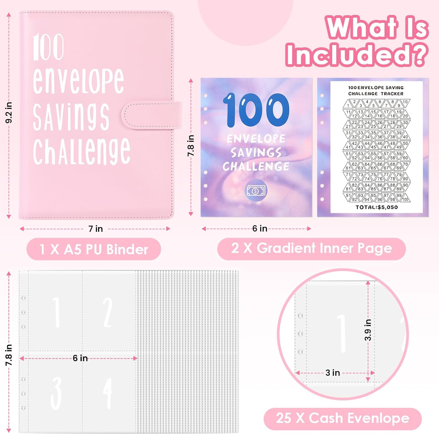 TRAHOO-100 Envelopes Money Saving Challenge, 25 Sheets 100 Saving ...