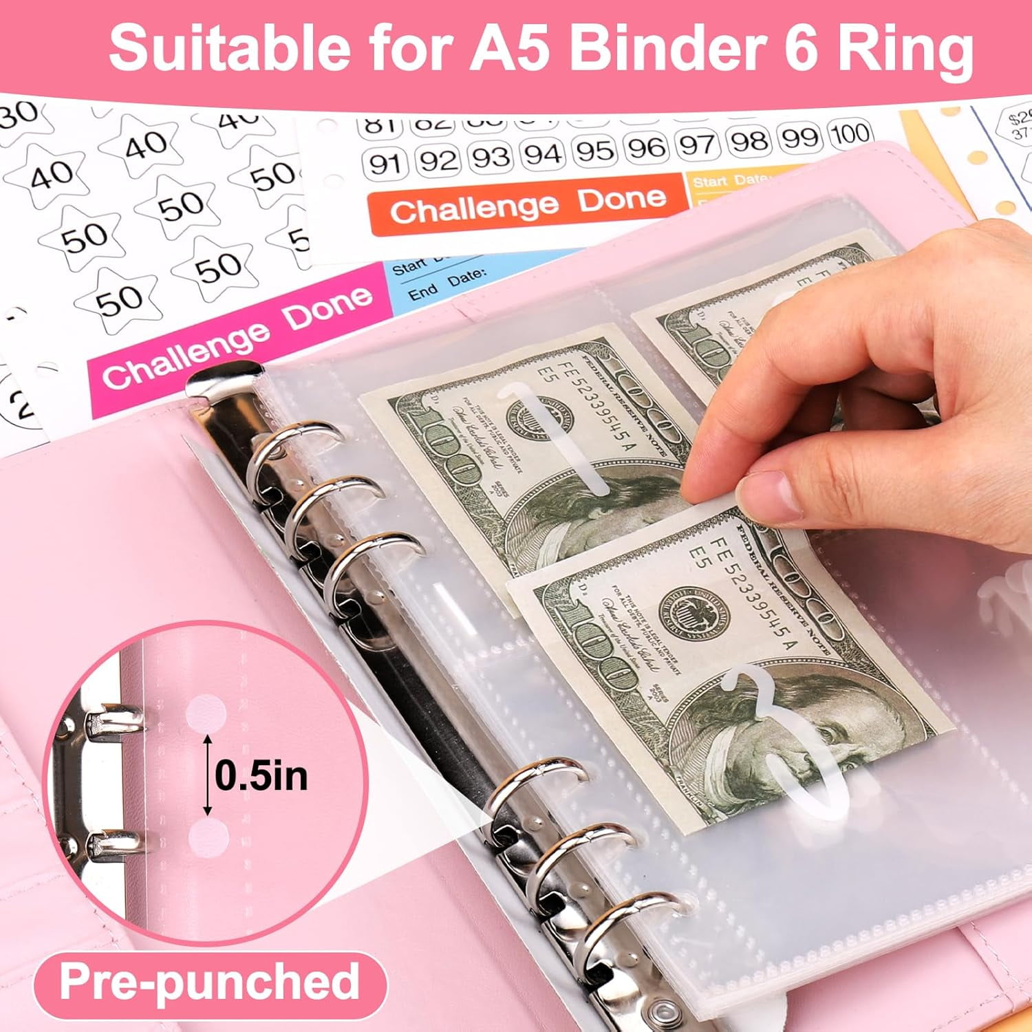 TRAHOO-100 Envelopes Money Saving Challenge, 25 Sheets A5 Binder ...