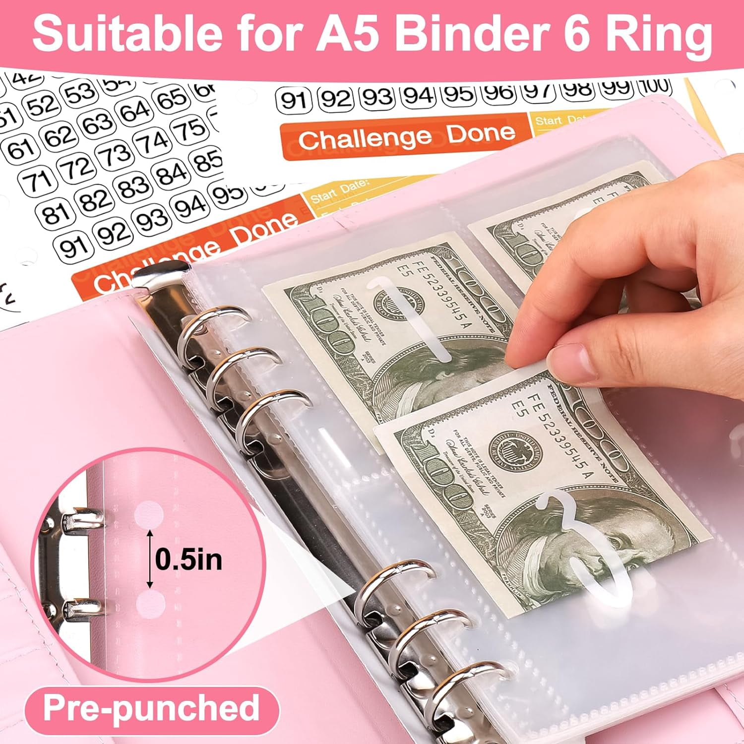 TRAHOO-100 Envelopes Money Saving Challenge, 25 Sheets A5 Binder ...