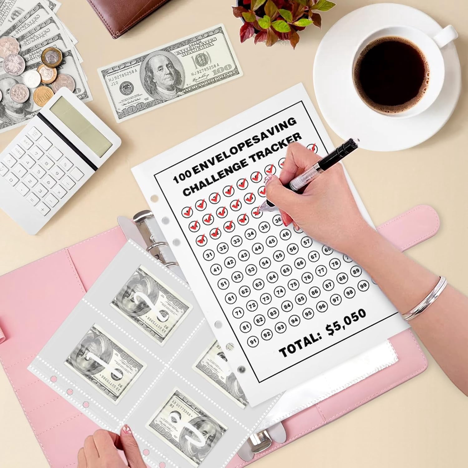 TRAHOO-100 Envelopes Money Saving Challenge 25 Sheets A5 Binder Inserts ...