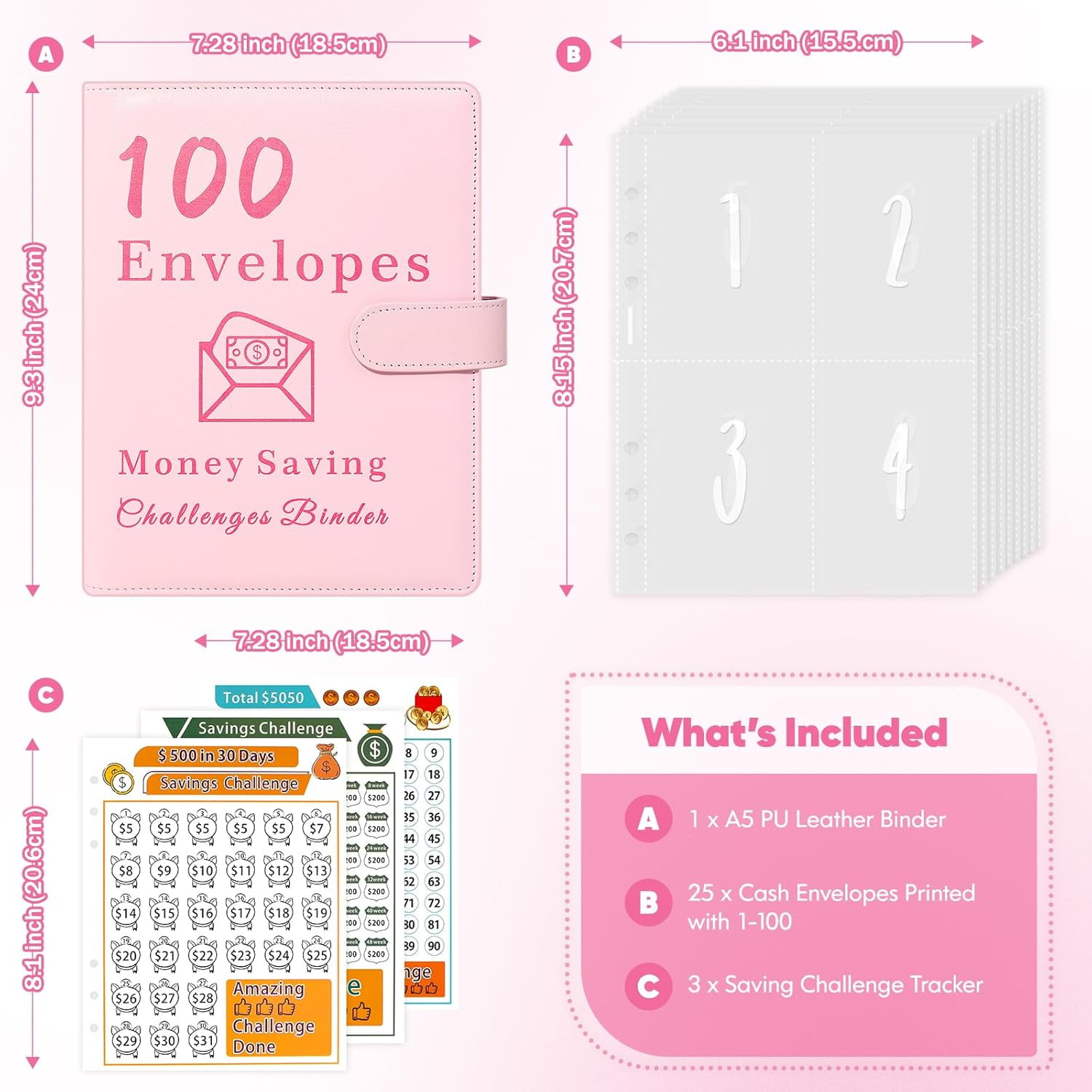 TRAHOO-100 Envelopes Money Saving Challenge, A5 Savings Binder with ...
