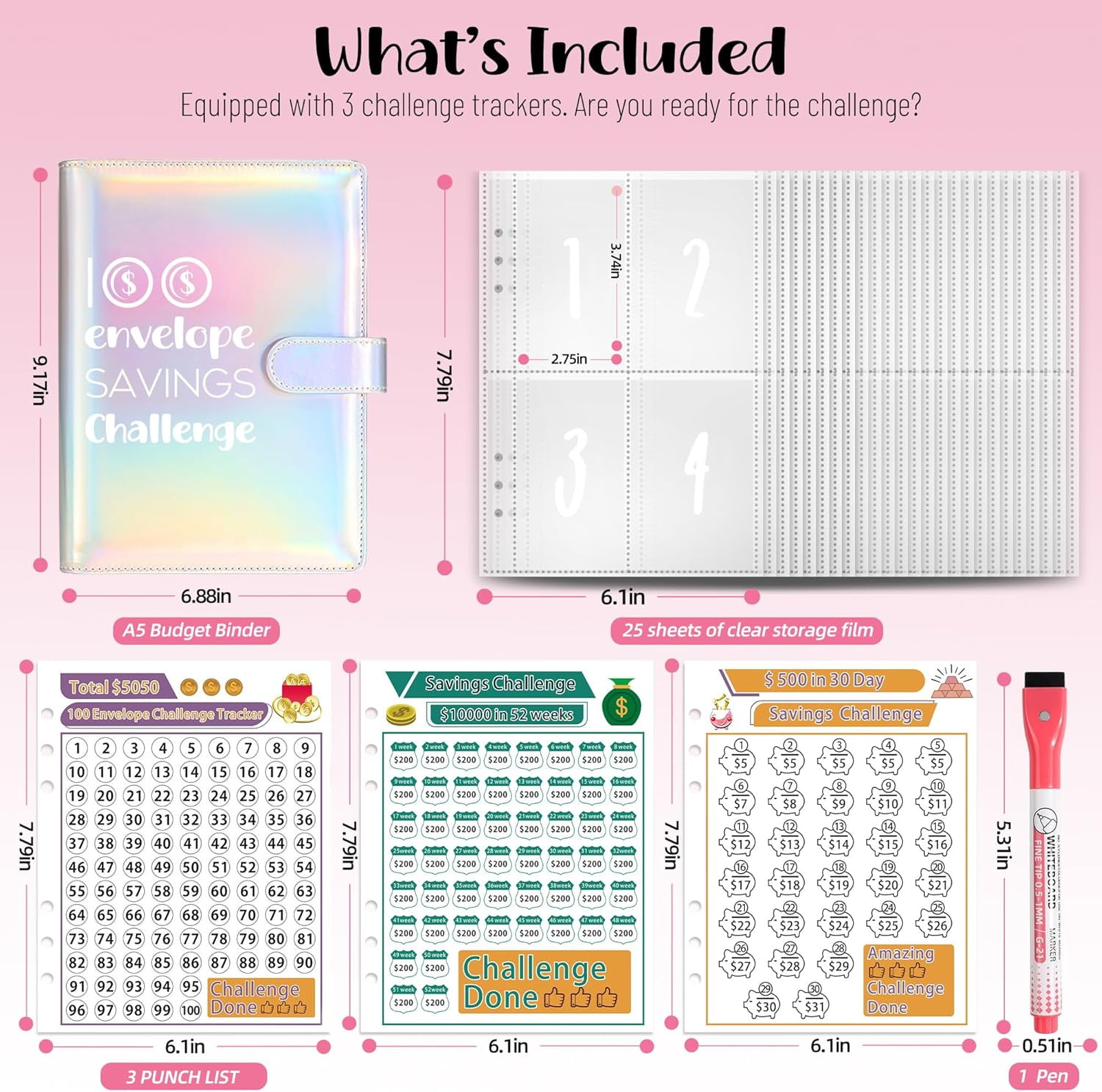 TRAHOO-100 Envelopes Money Saving Challenge, A5 Savings Challenges Book Budget Binder with Cash ...