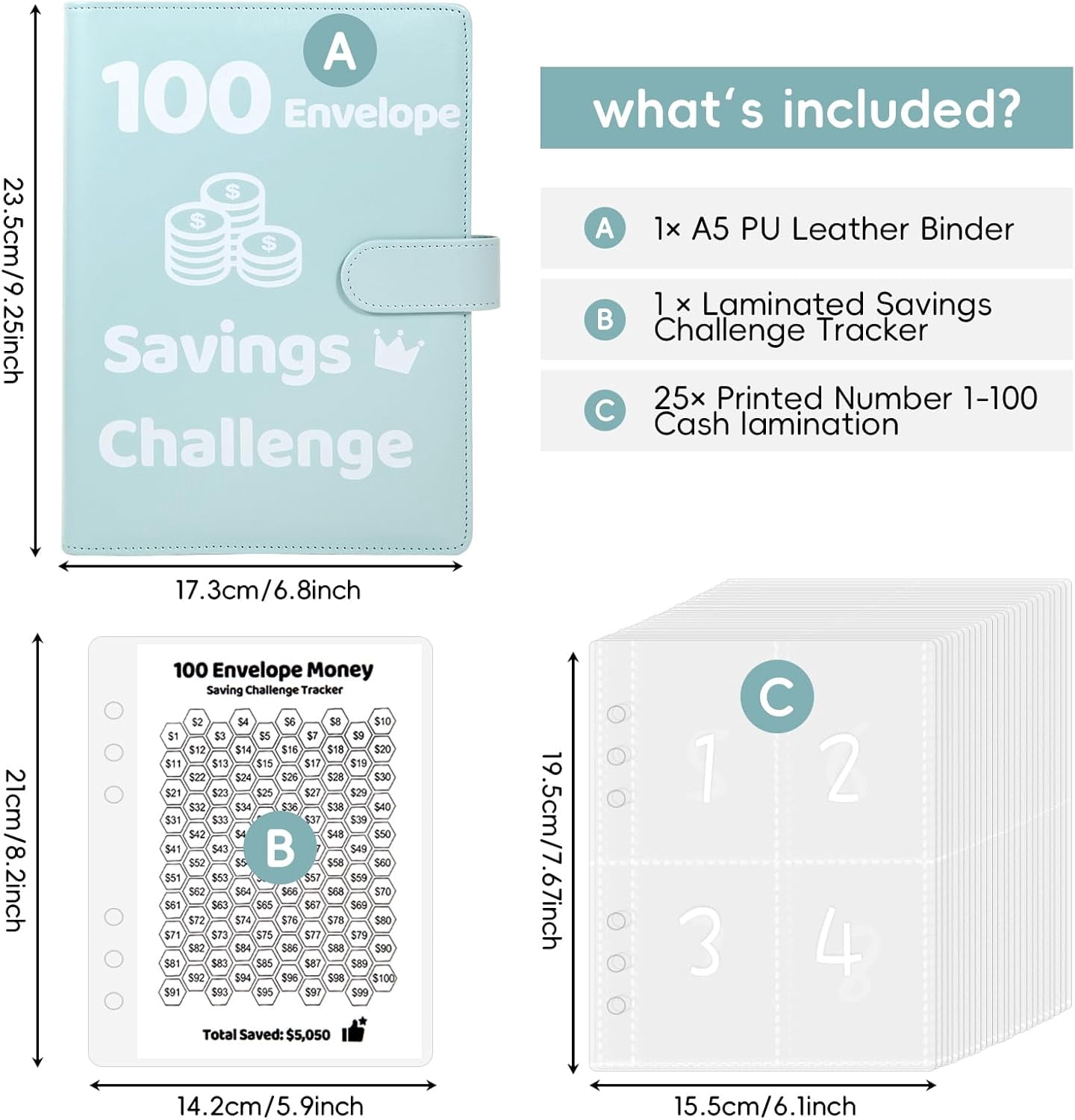 TRAHOO-100 Envelopes Money Saving Challenge Binder, 2024 New A5 Budget ...