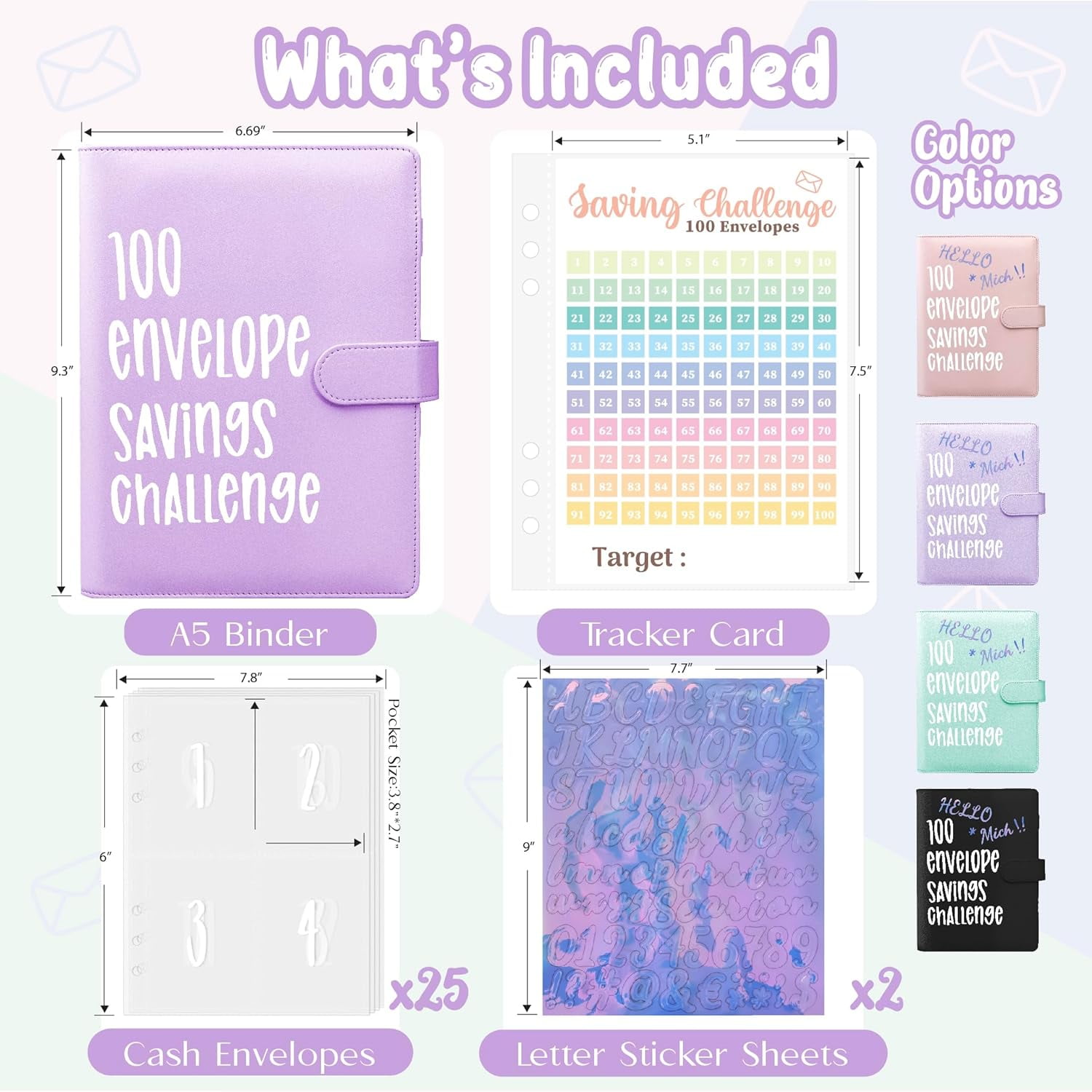 TRAHOO-100 Envelopes Money Saving Challenge Binder, A5 Savings Budget ...