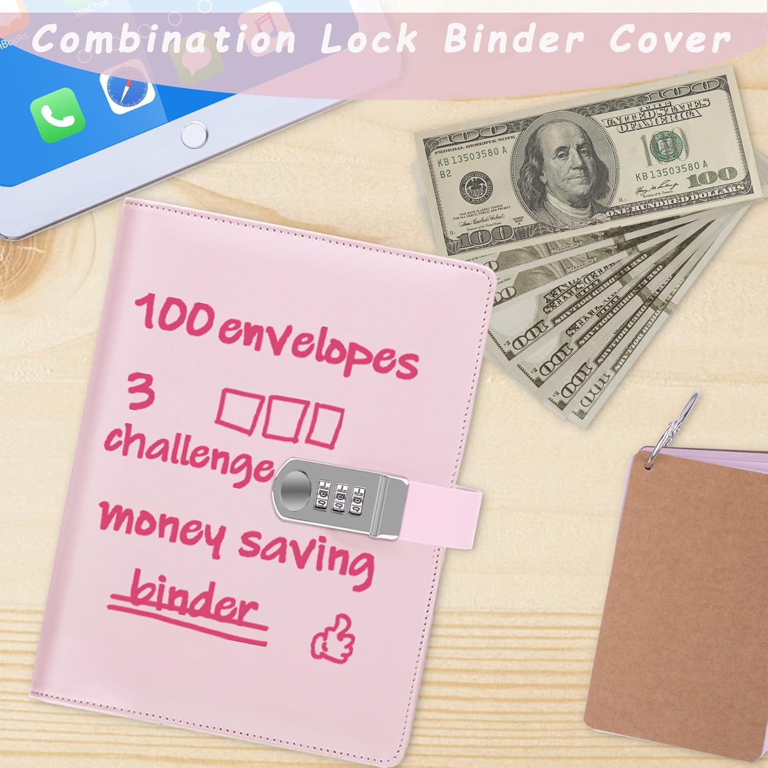 TRAHOO-100 Envelopes Money Saving Challenge Binder with Lock, A5 ...