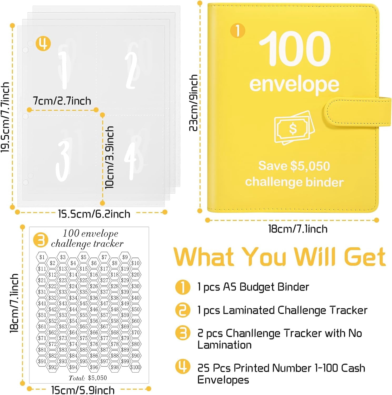 TRAHOO-100 Envelopes Money Saving Challenge Binder with Reusable ...