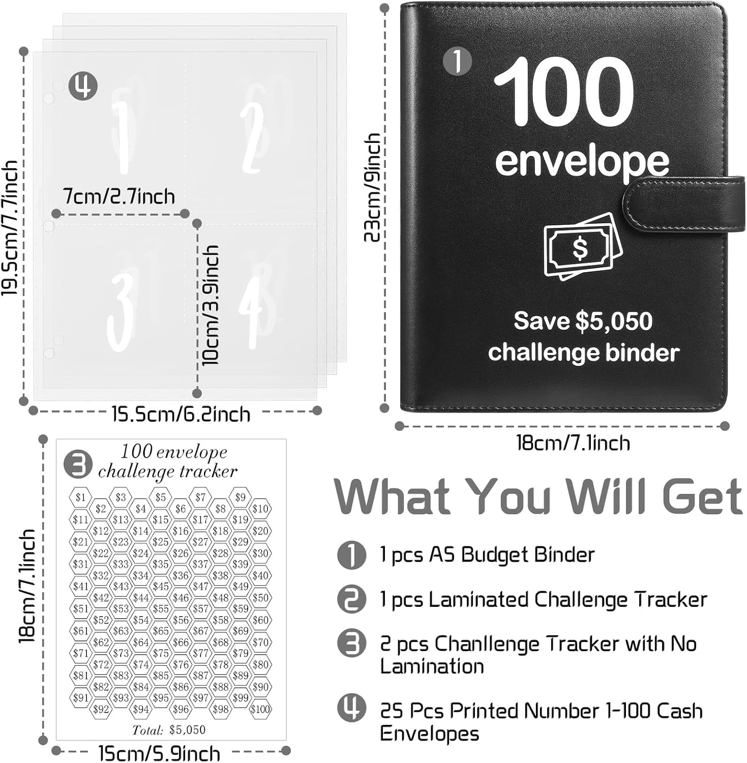 TRAHOO-100 Envelopes Money Saving Challenge Binder with Laminated ...