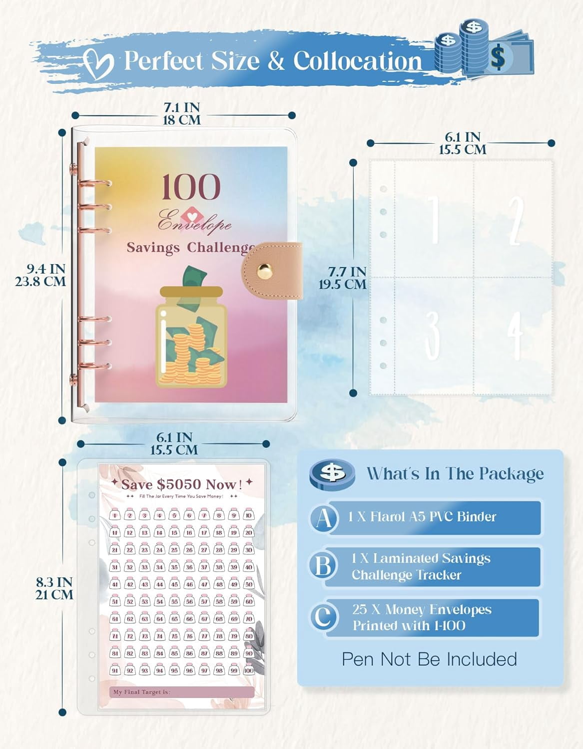TRAHOO-100 Envelopes Money Saving Challenge Book, A5 Money Saving ...