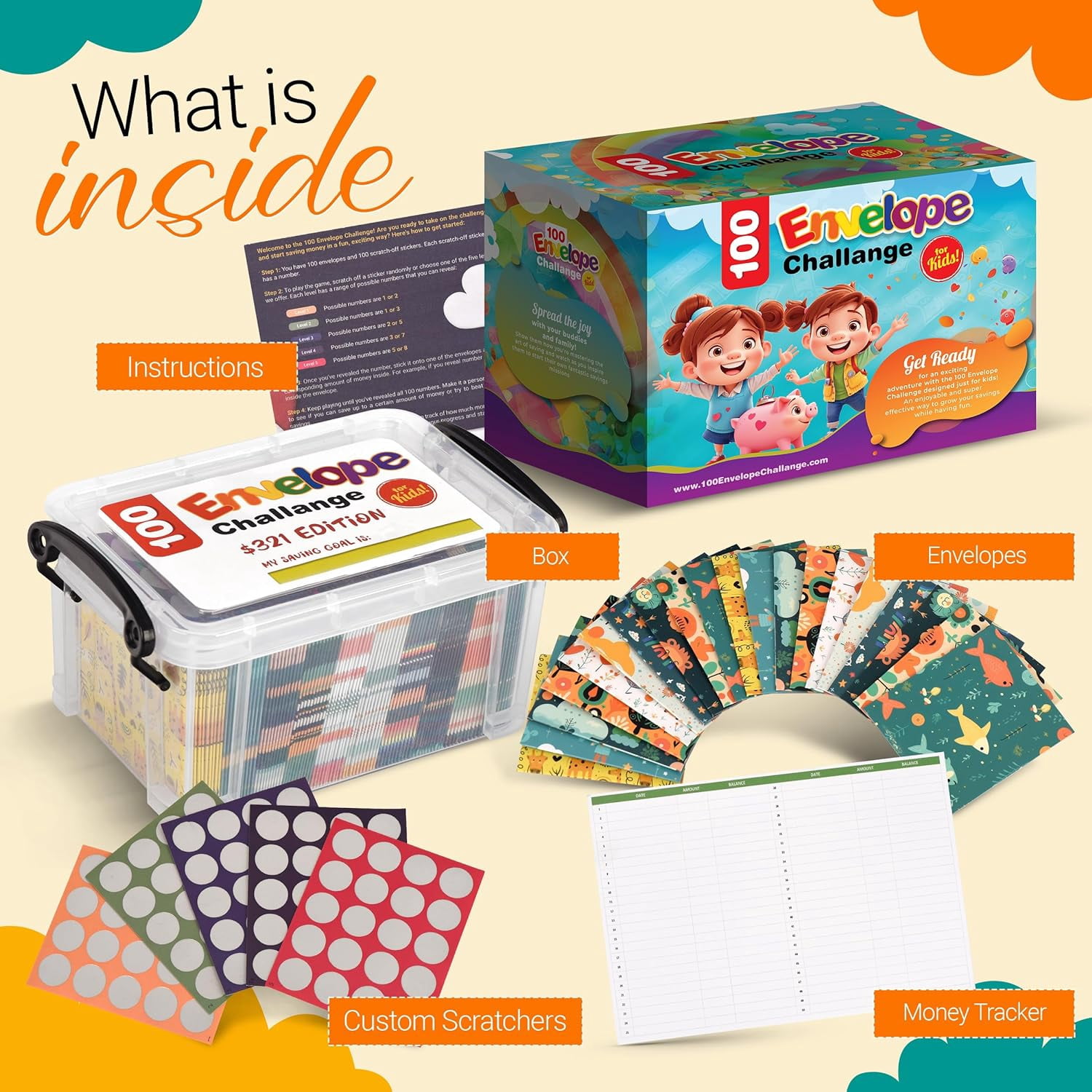 TRAHOO-100 Envelopes Money Saving Challenge Box, Savings Challenge Kit ...