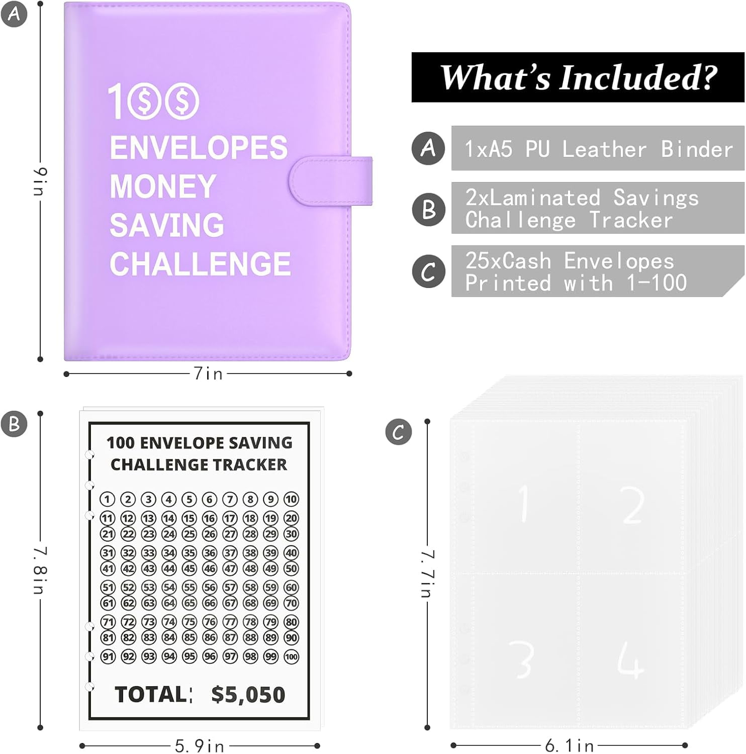 TRAHOO-100 Envelopes Money Saving Challenge Budget Binder, A5 Savings ...