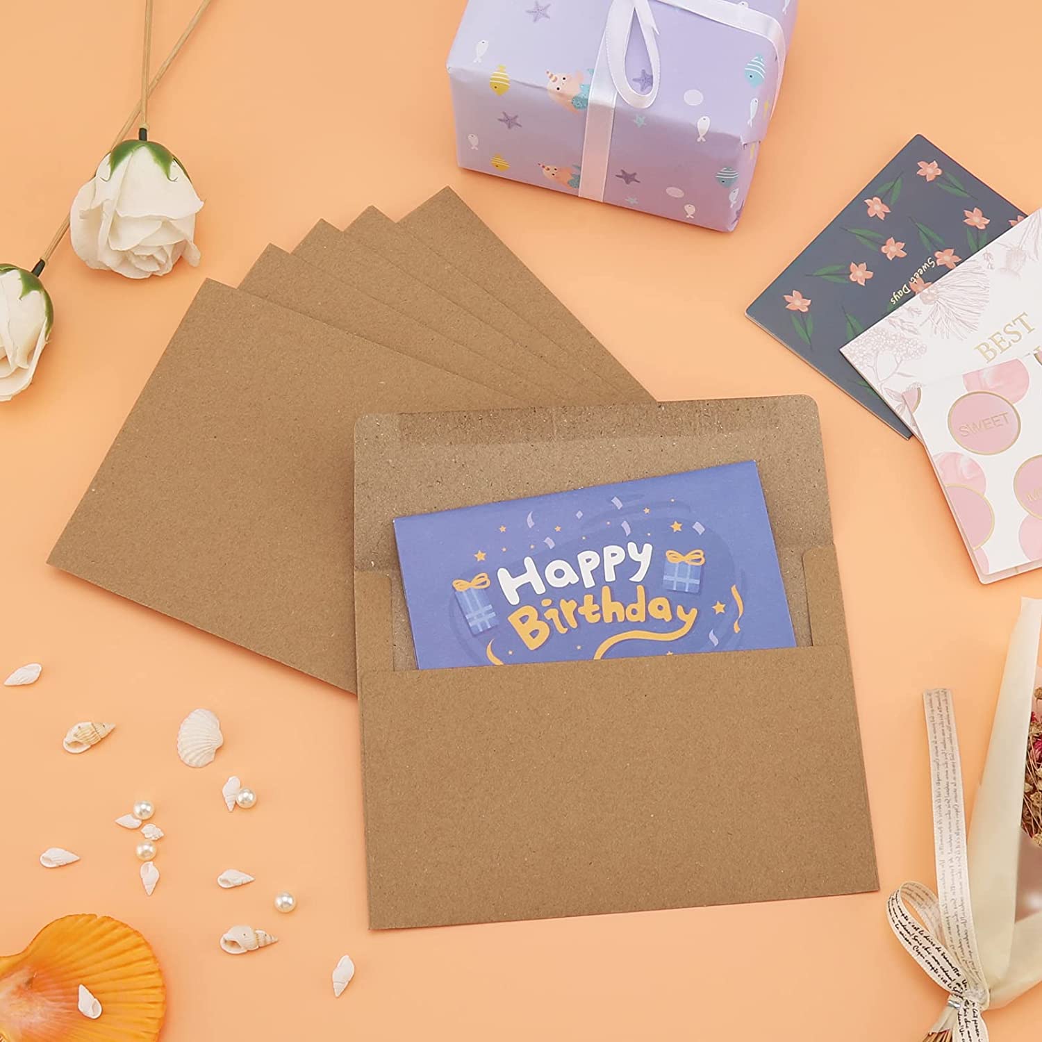 TRAHOO-100 Pack A7 Kraft Paper Envelopes, 5x7 Greeting Card Envelopes ...