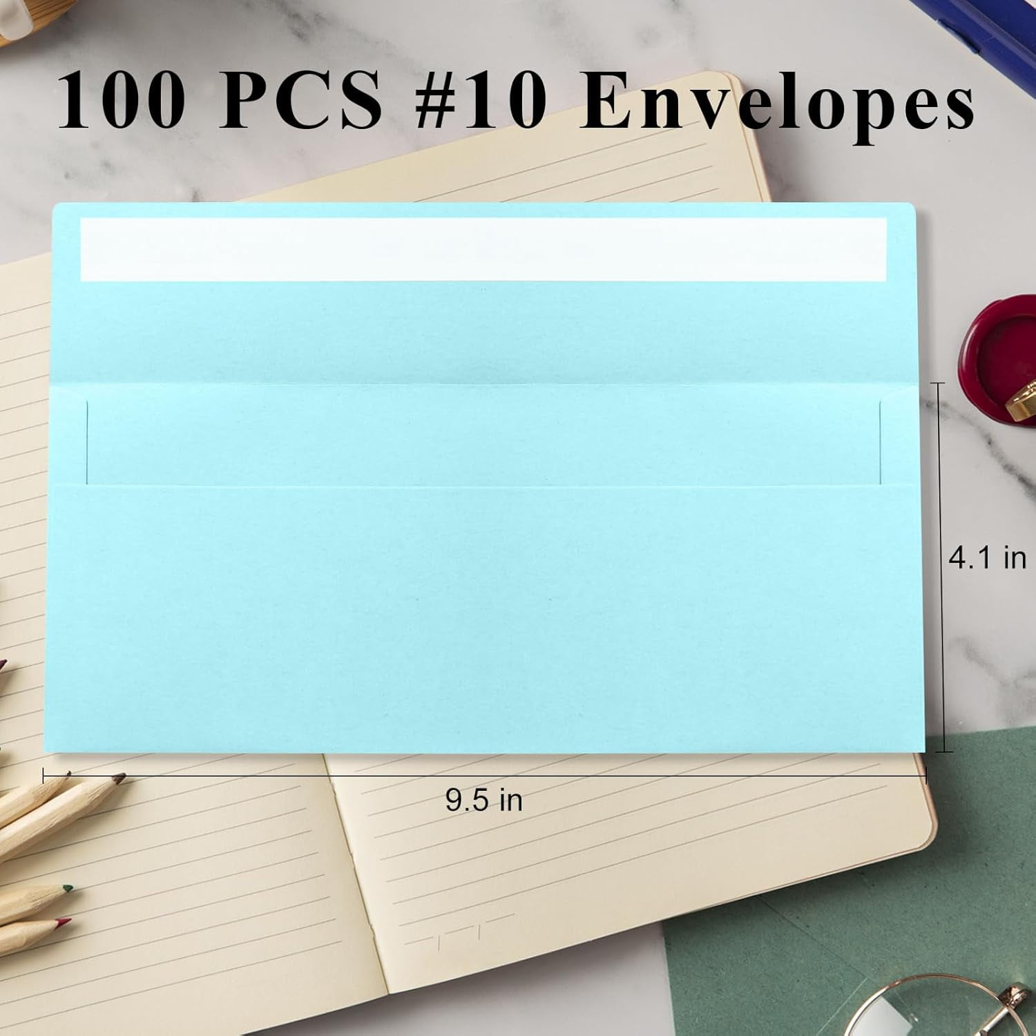 TRAHOO-100 Pack Light Blue #10 Business Envelopes, Standard Envelopes ...