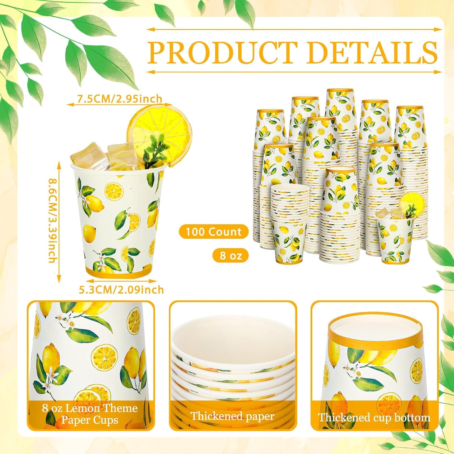 TRAHOO-100 Pcs Lemonade Paper Cups Disposable Lemonade Stand Cups ...