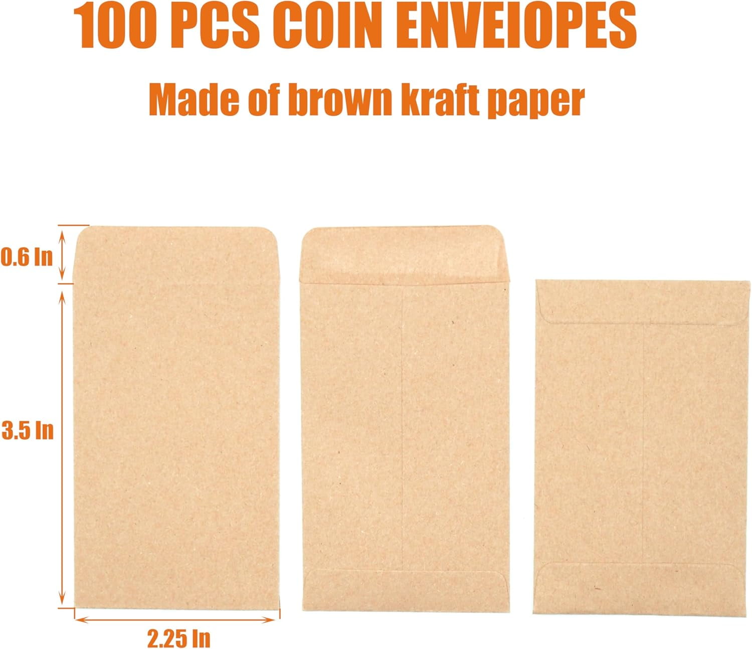TRAHOO-100 Pcs Small Coin Envelopes 2.25" x 3.5" with Gummed Flap ...