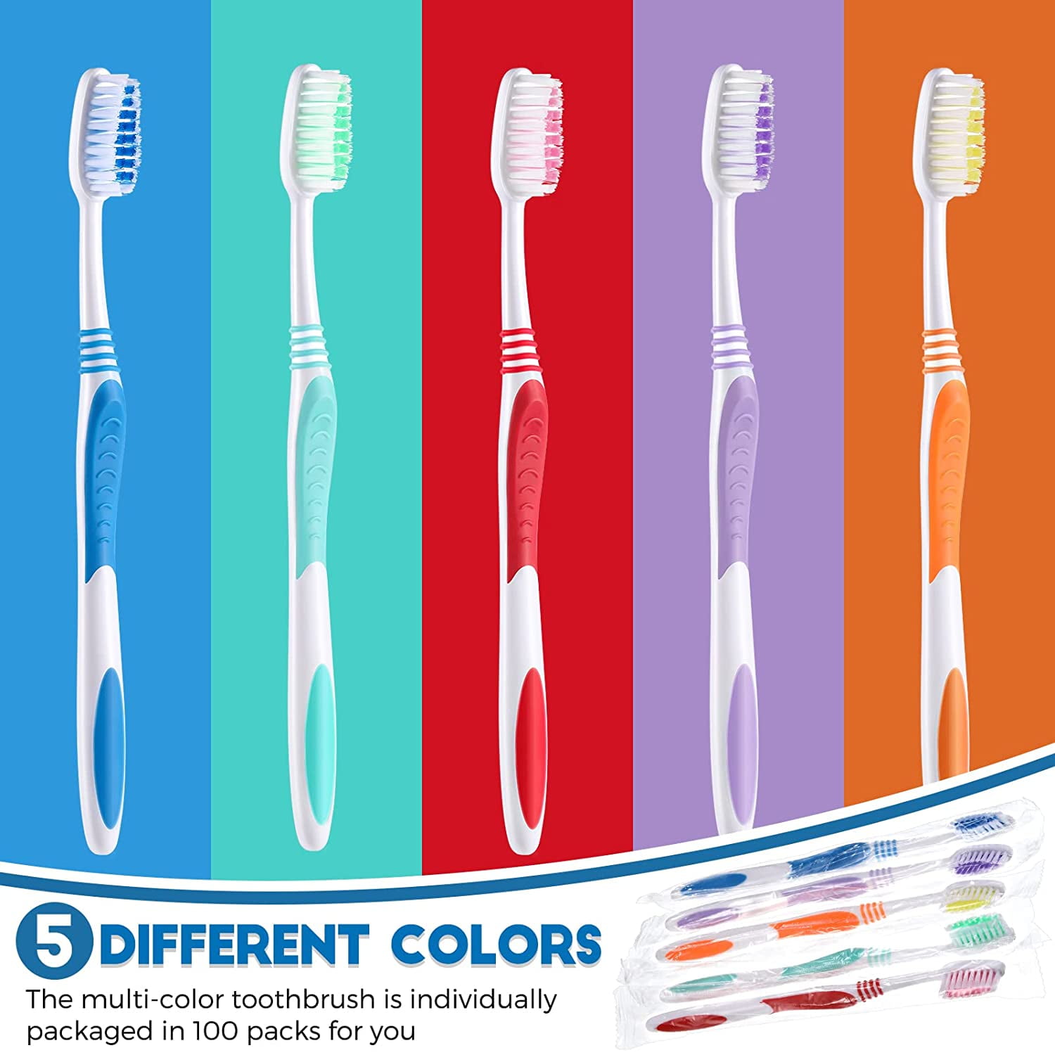 TRAHOO-100 Pieces Individually Wrapped Toothbrushes Manual Disposable ...