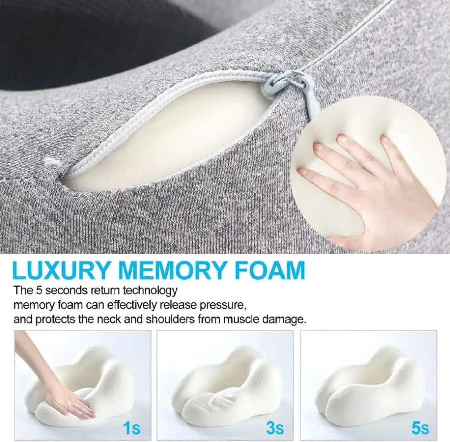 TRAHOO-100% Pure Memory Foam Travel Neck Pillow for Sleeping | U-Shaped ...