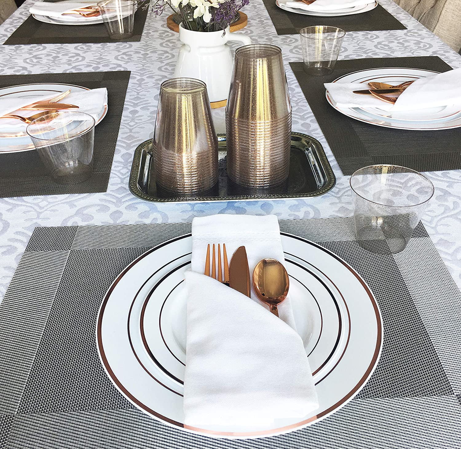 TRAHOO-100 Rose Gold Glitter Plastic Cups - 9 Oz Reusable and ...