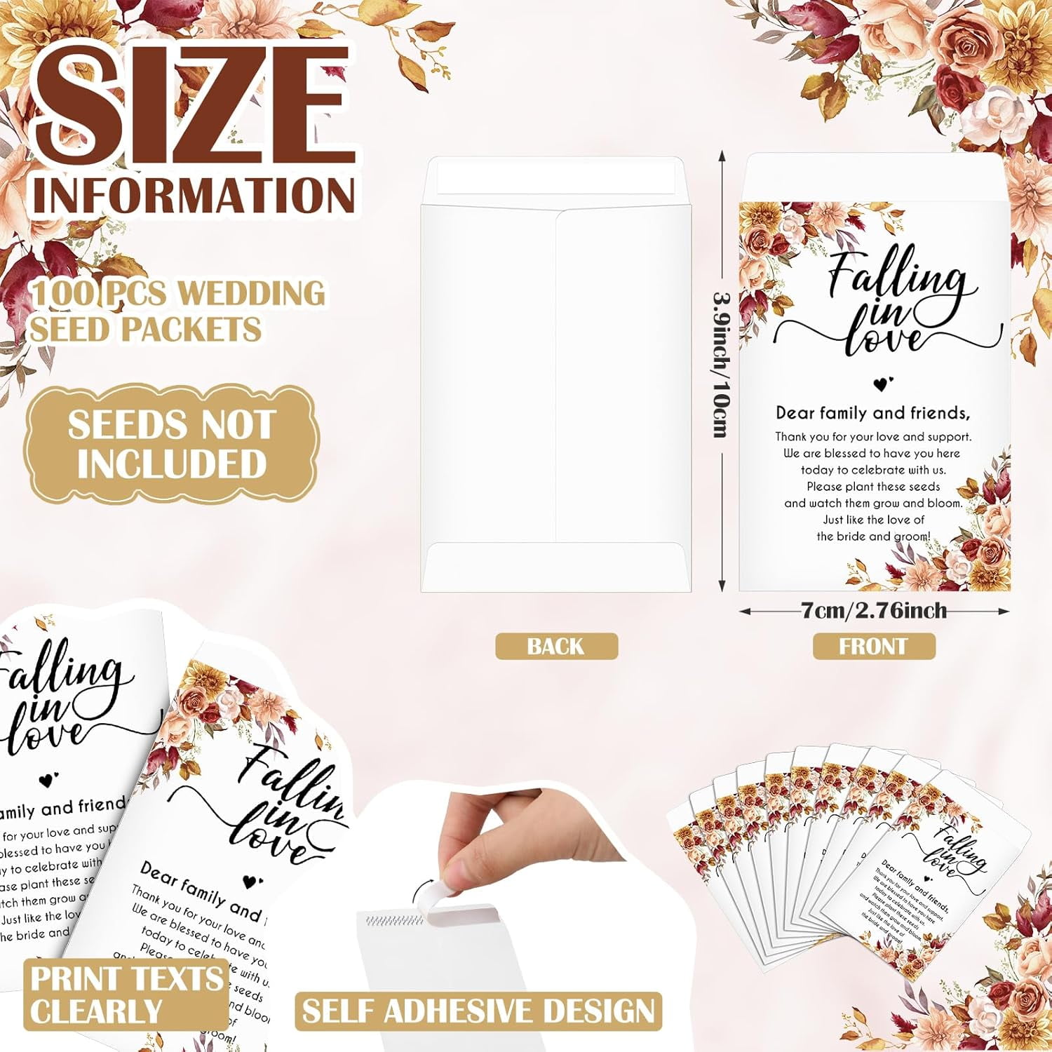 TRAHOO-100 Set Fall Wedding Favor for Guest Let Love Grow Seed Packets ...