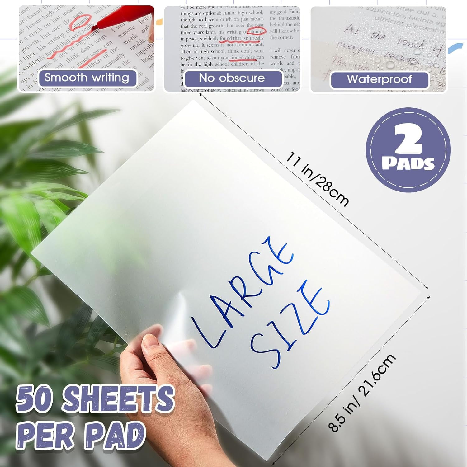TRAHOO-100 Sheets 8.5 x 11 Inch Transparent Sticky Notes, Extra Large ...