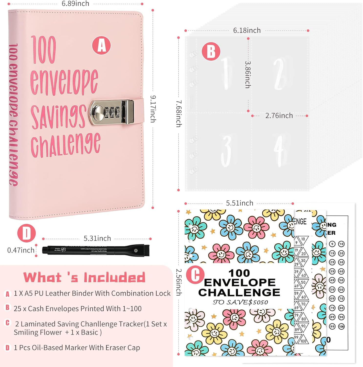 TRAHOO-100 envelope challenge binder, 100 envelope savings challenge ...