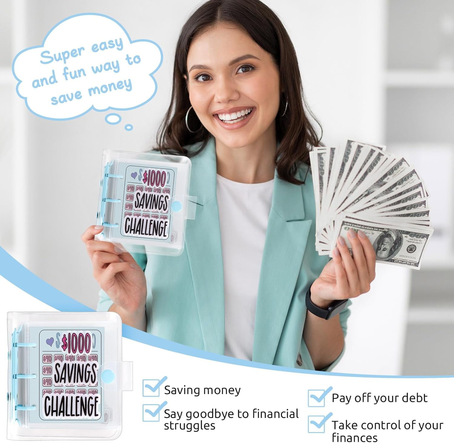 TRAHOO-1000 Savings Challenge Binder, Money Saving Binder, Money Saving ...