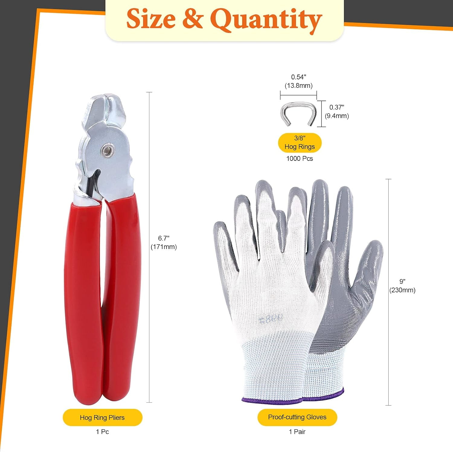 TRAHOO-1002Pcs 3/8" Galvanized Professional Hog Rings and Pliers Tool ...