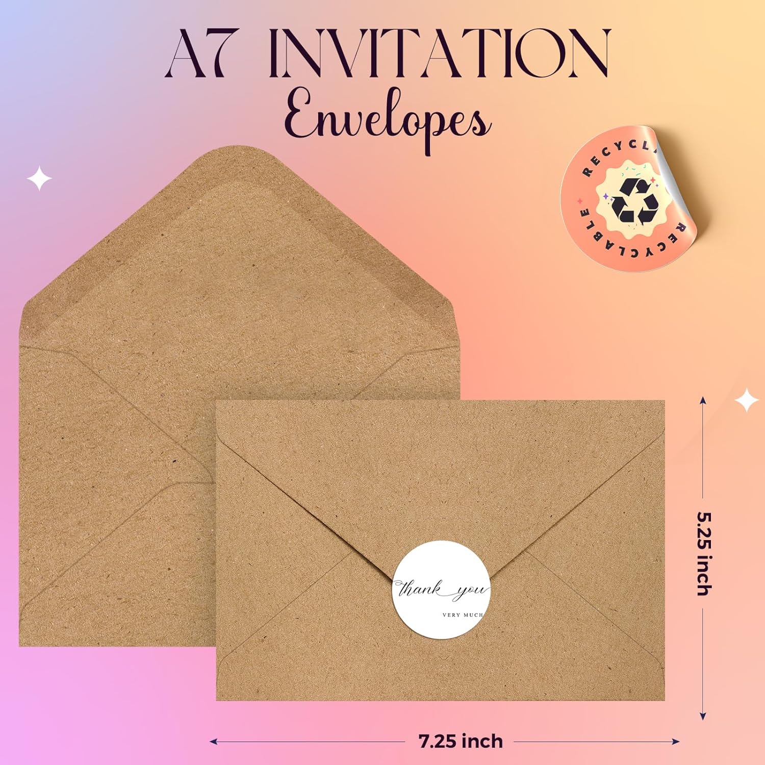TRAHOO-100PACK Kraft 5X7 Envelopes,Brown A7 Envelopes Self Seal for ...