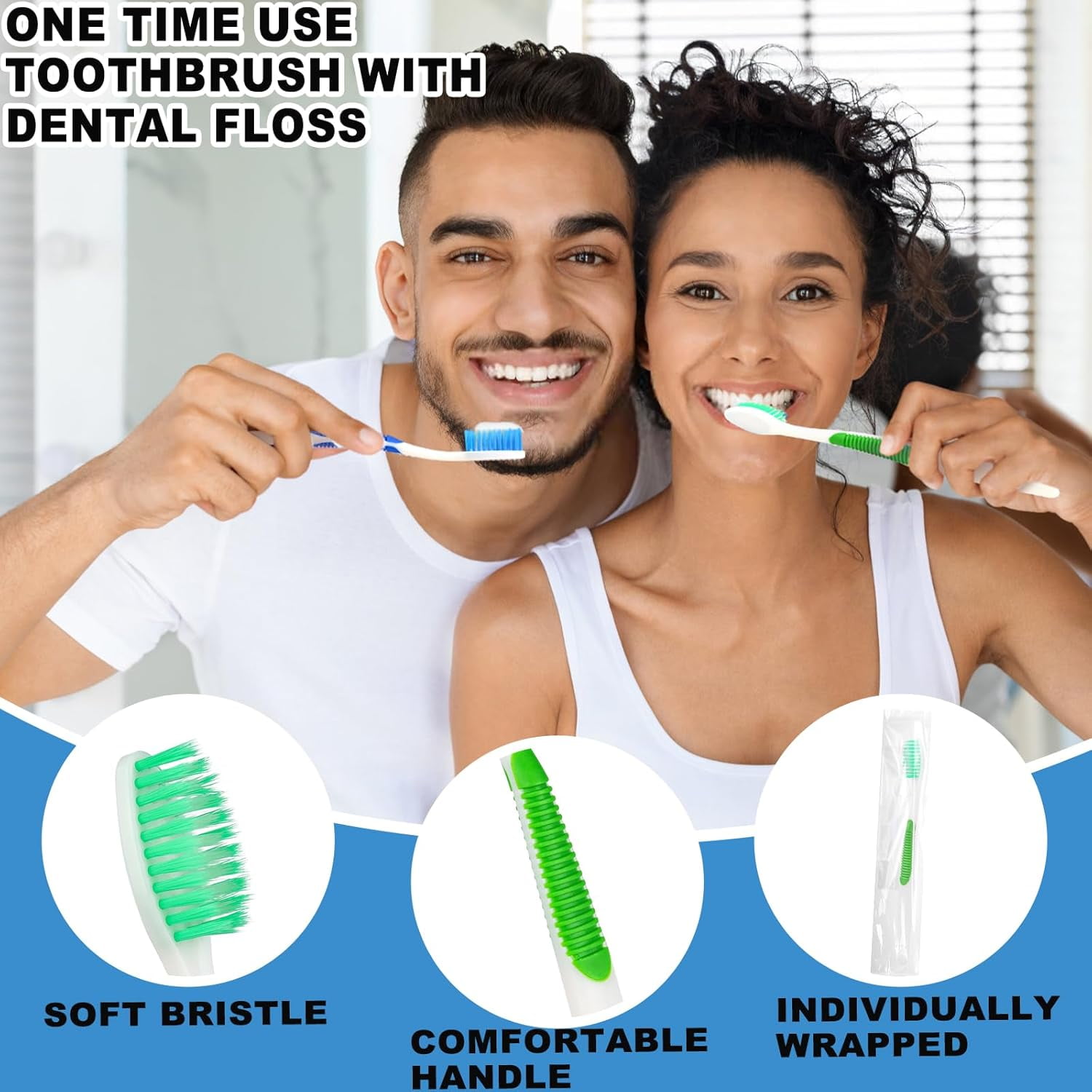 TRAHOO-100Packs Disposable Toothbrushes with Floss,Single Use ...