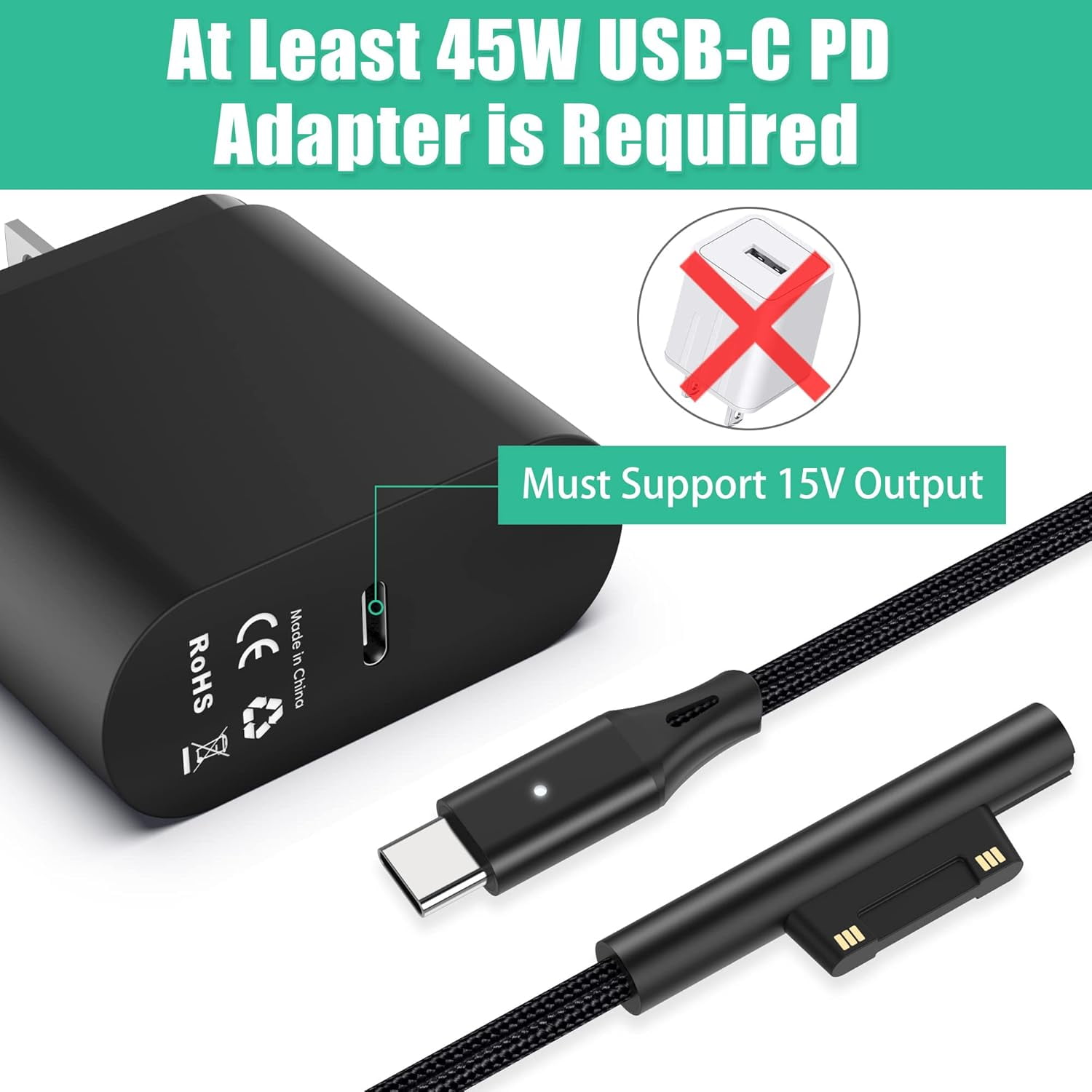 TRAHOO-10ft USB-C to Surface Connect Charging Cable Cord Connector ...