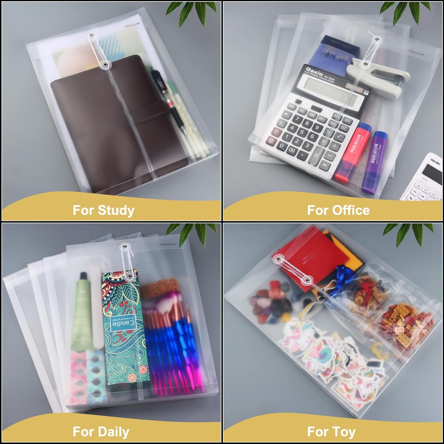 TRAHOO-12 Pack Clear Plastic Envelopes with String Tie Closure,A4 ...