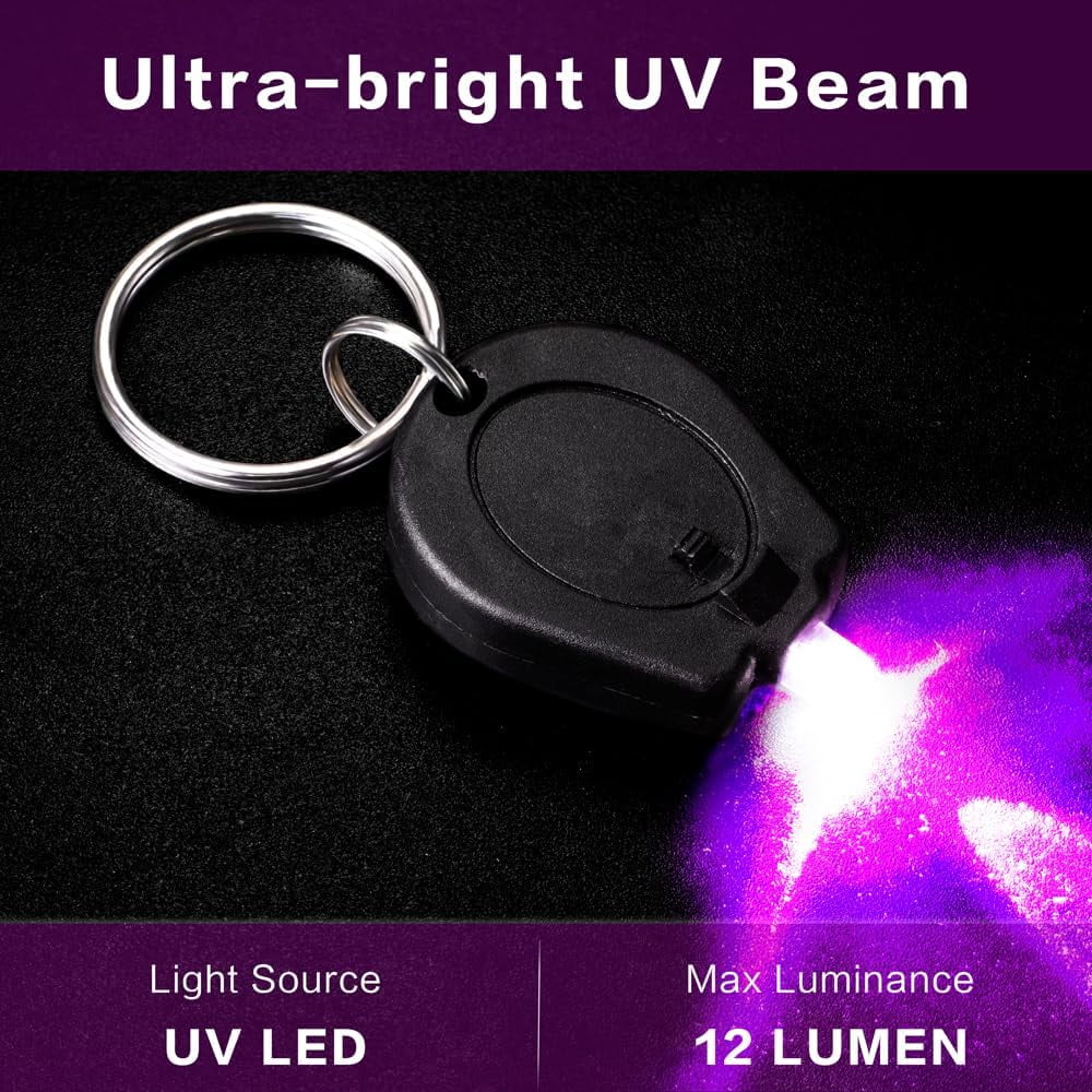 TRAHOO-12 Pack Mini UV LED Keychain Flashlight, 395nm UV Light Keychain ...