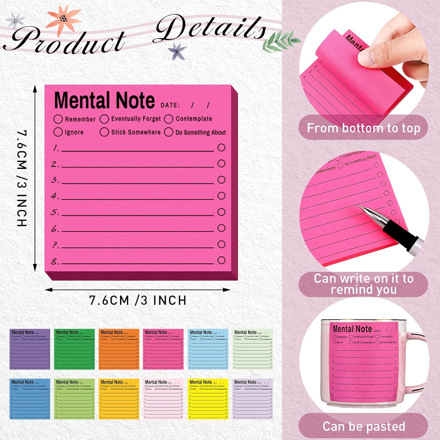 TRAHOO-12 Pieces Mental Note Sticky Notes To Do List Notepads Assorted ...