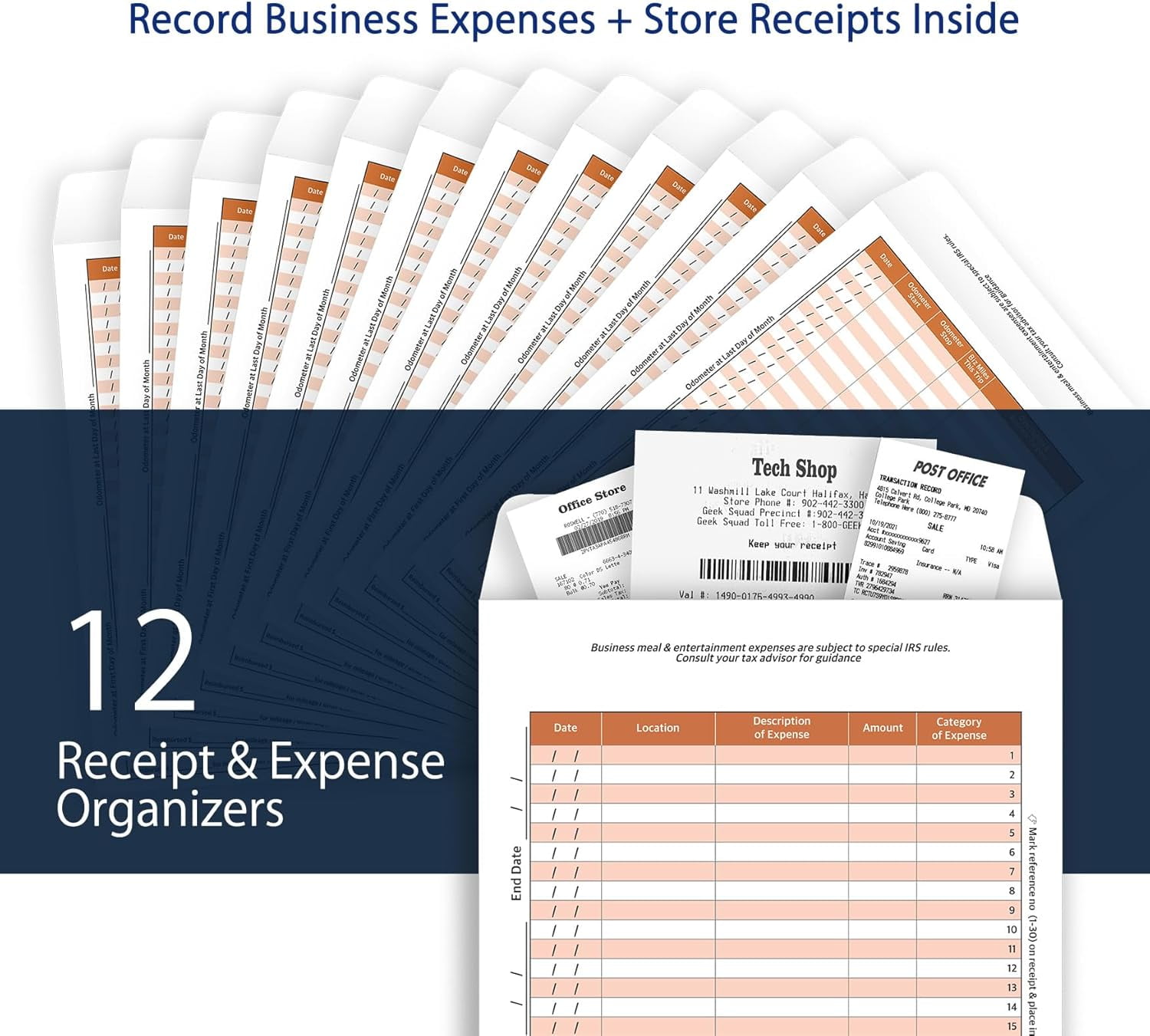 TRAHOO-12 Set Receipts Organizer & Expense Envelope, Business Expense ...