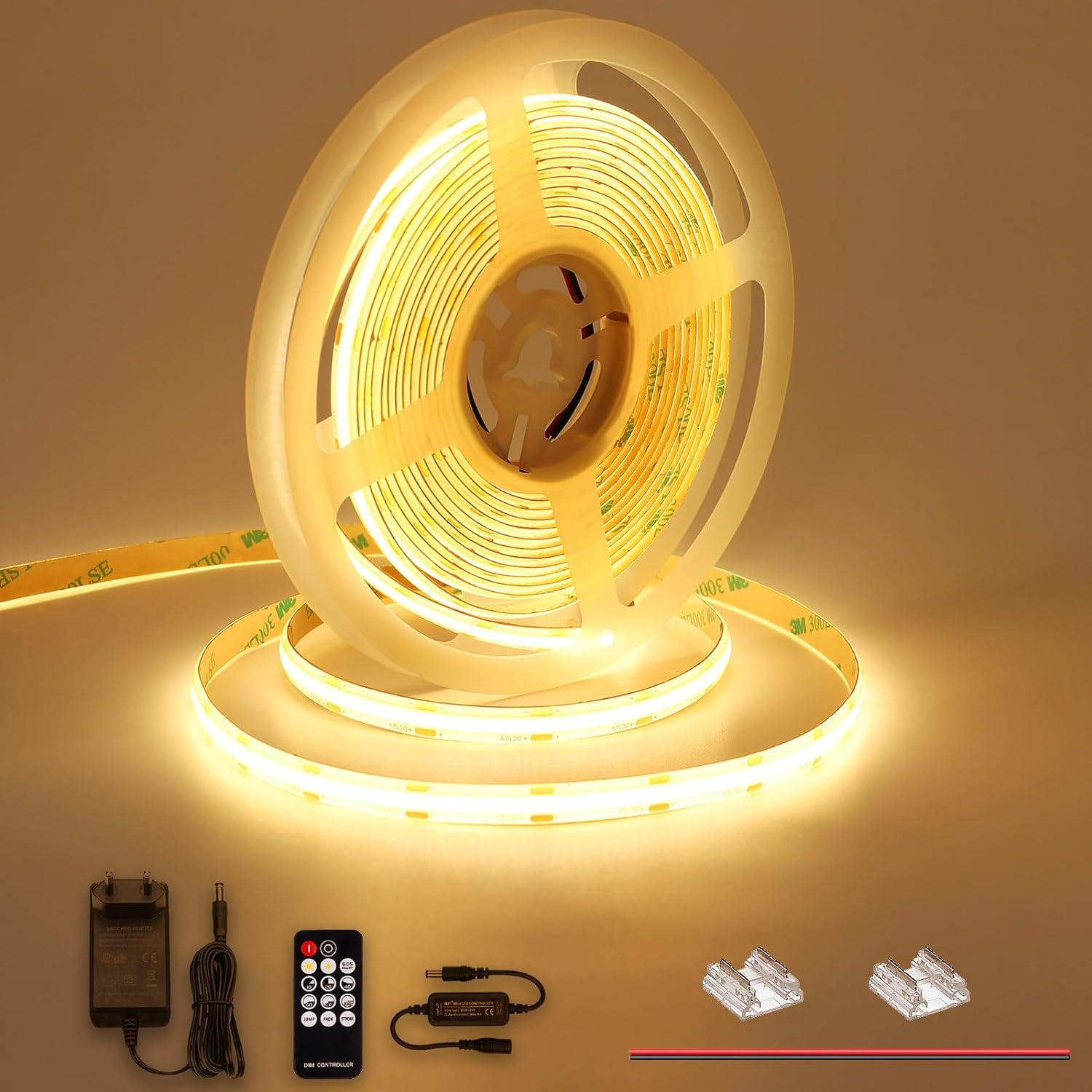 TRAHOO-12V COB LED Strip Warm White 2700K Dimmable Waterproof IP65 Outdoor 16.4ft Dotless Bright ...