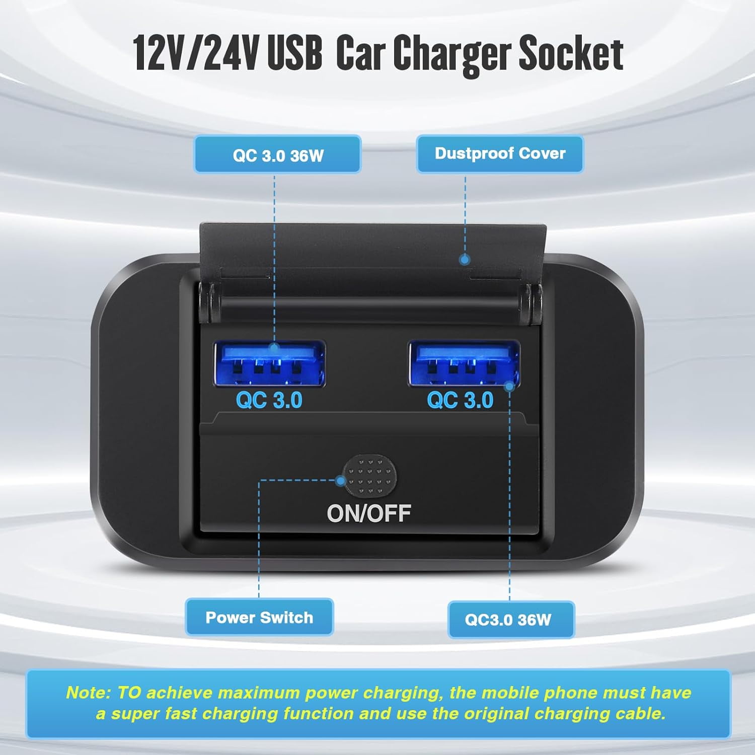 TRAHOO-12V RV USB Outlet with Power Switch 36W Dual QC3.0 USB Quick ...