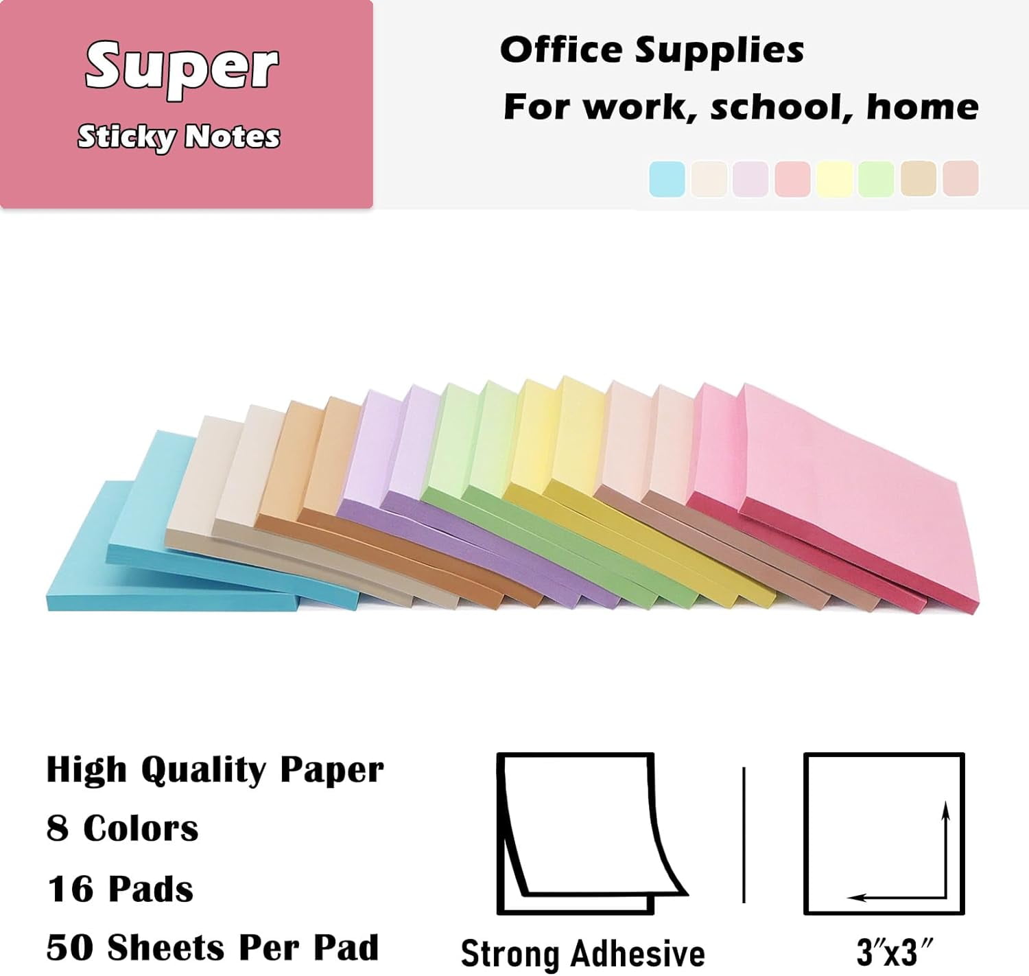 TRAHOO-(16 Pack) Sticky Notes 3x3 in Post, Pastel Colors Sticky Note ...