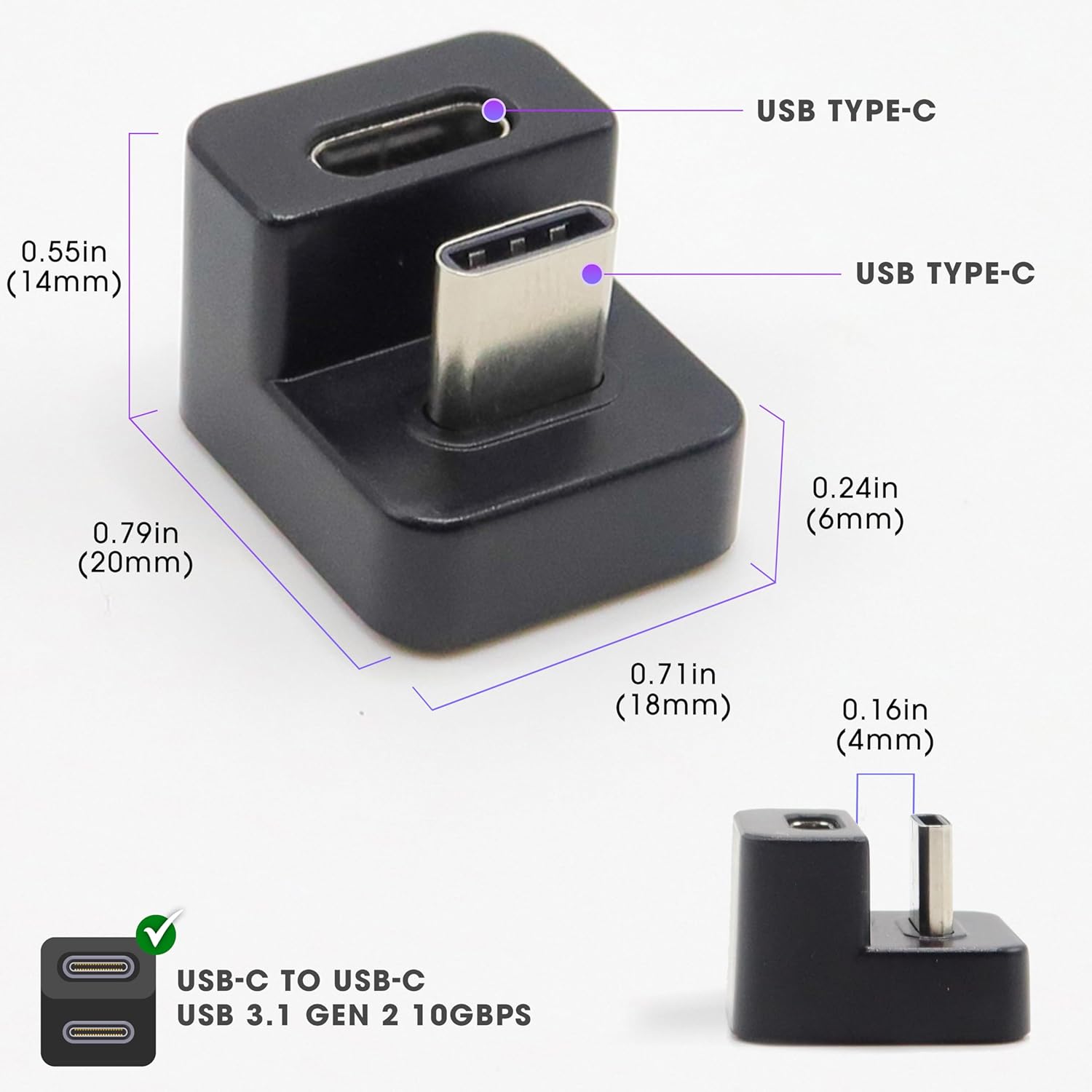 TRAHOO-180 Degree USB Type-C to USB Type-C USB 3.1 Gen 2 10Gbps 60W ...