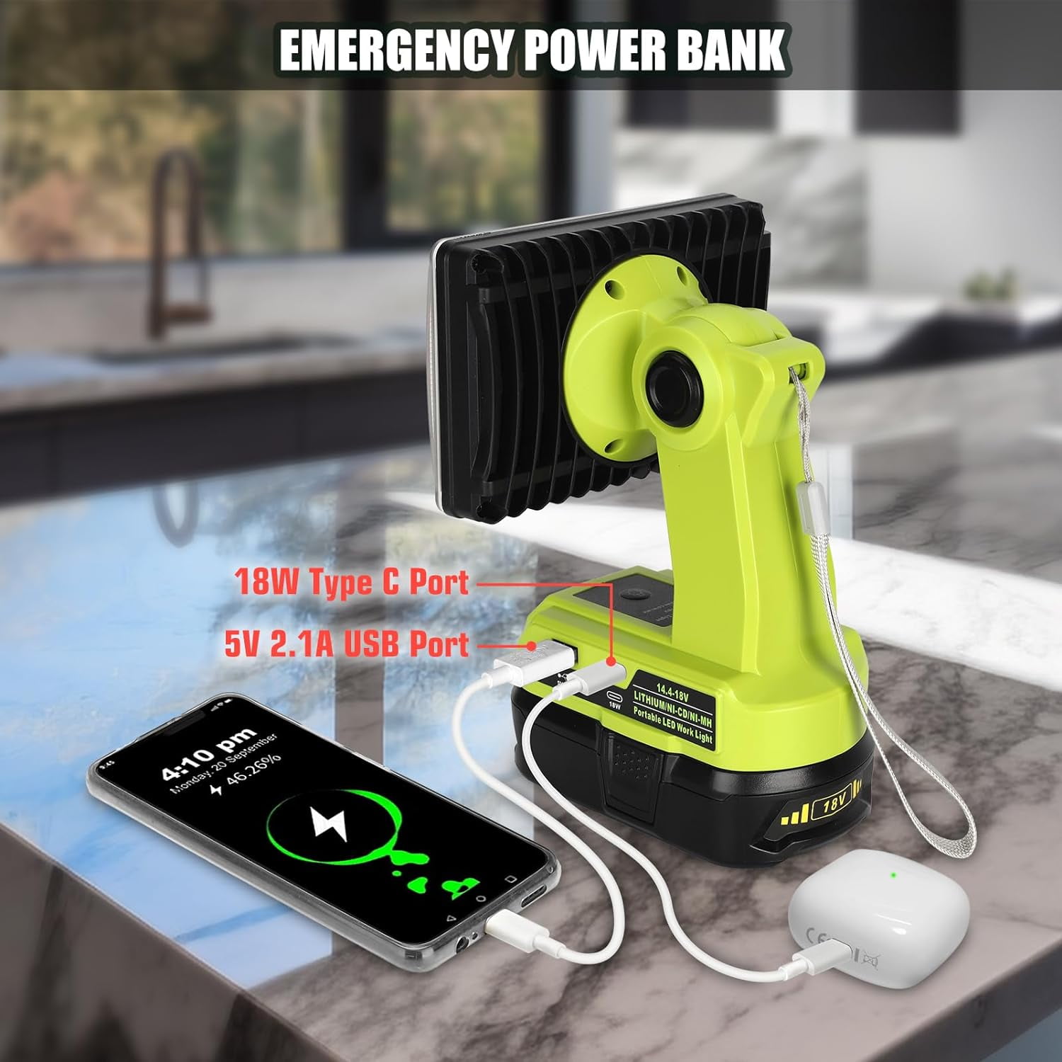 TRAHOO-18V Light for Ryobi 18V One+ Li-ion Battery,18W 2000LM for Ryobi ...