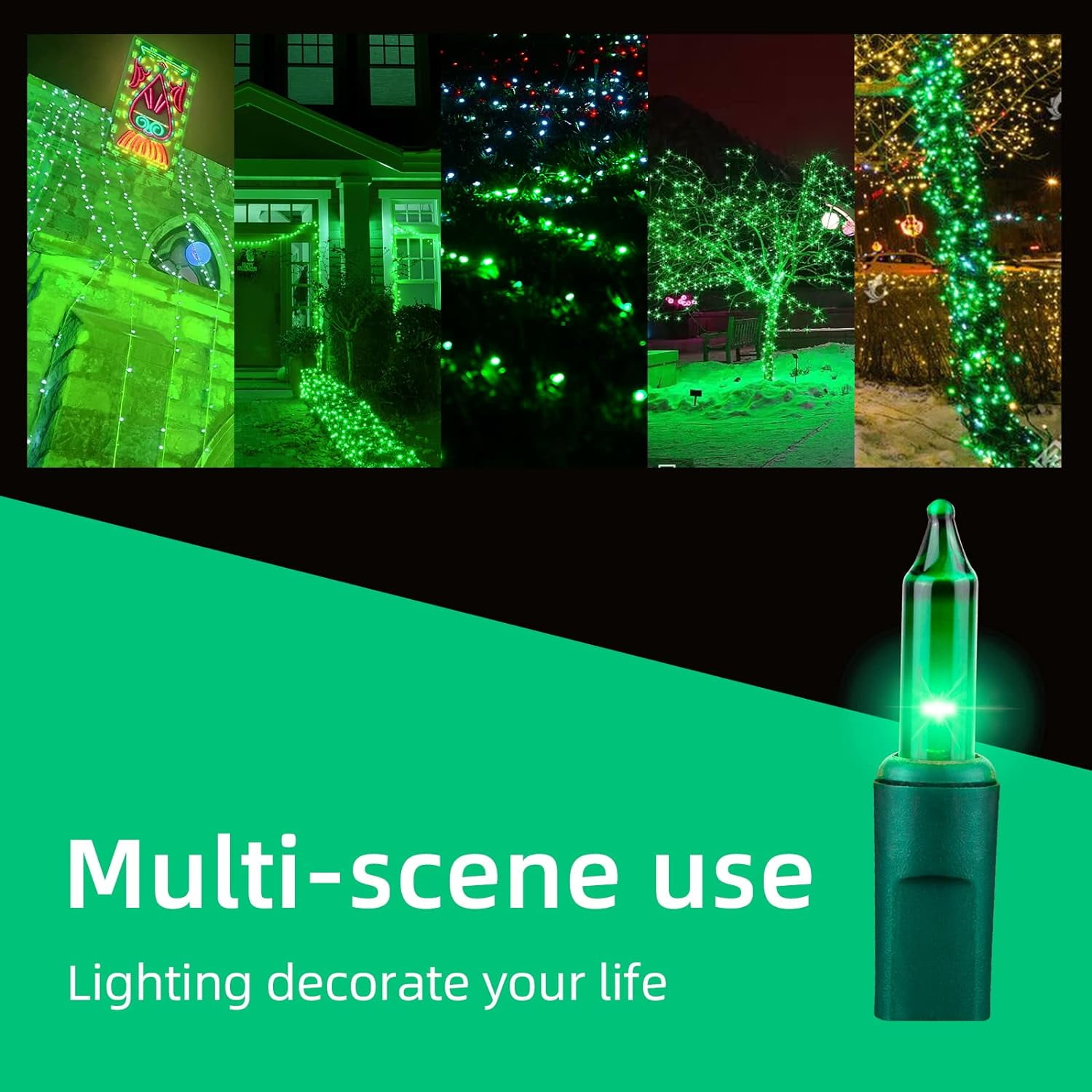 TRAHOO-19.6ft Green Wire Green String Lights, 100 Count Incandescent ...