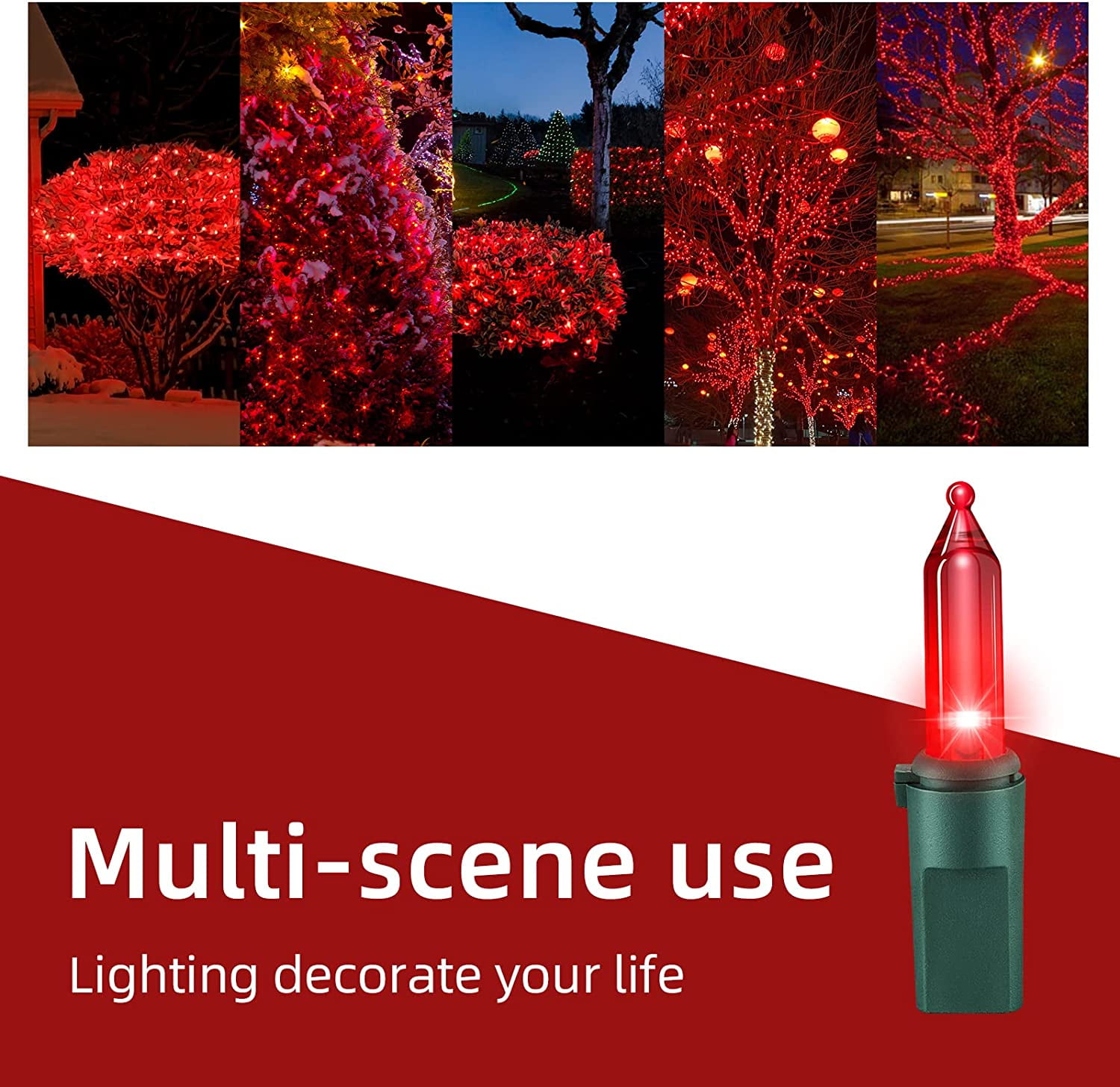 TRAHOO-19.6ft Green Wire RED String Lights, 100 Count Incandescent ...