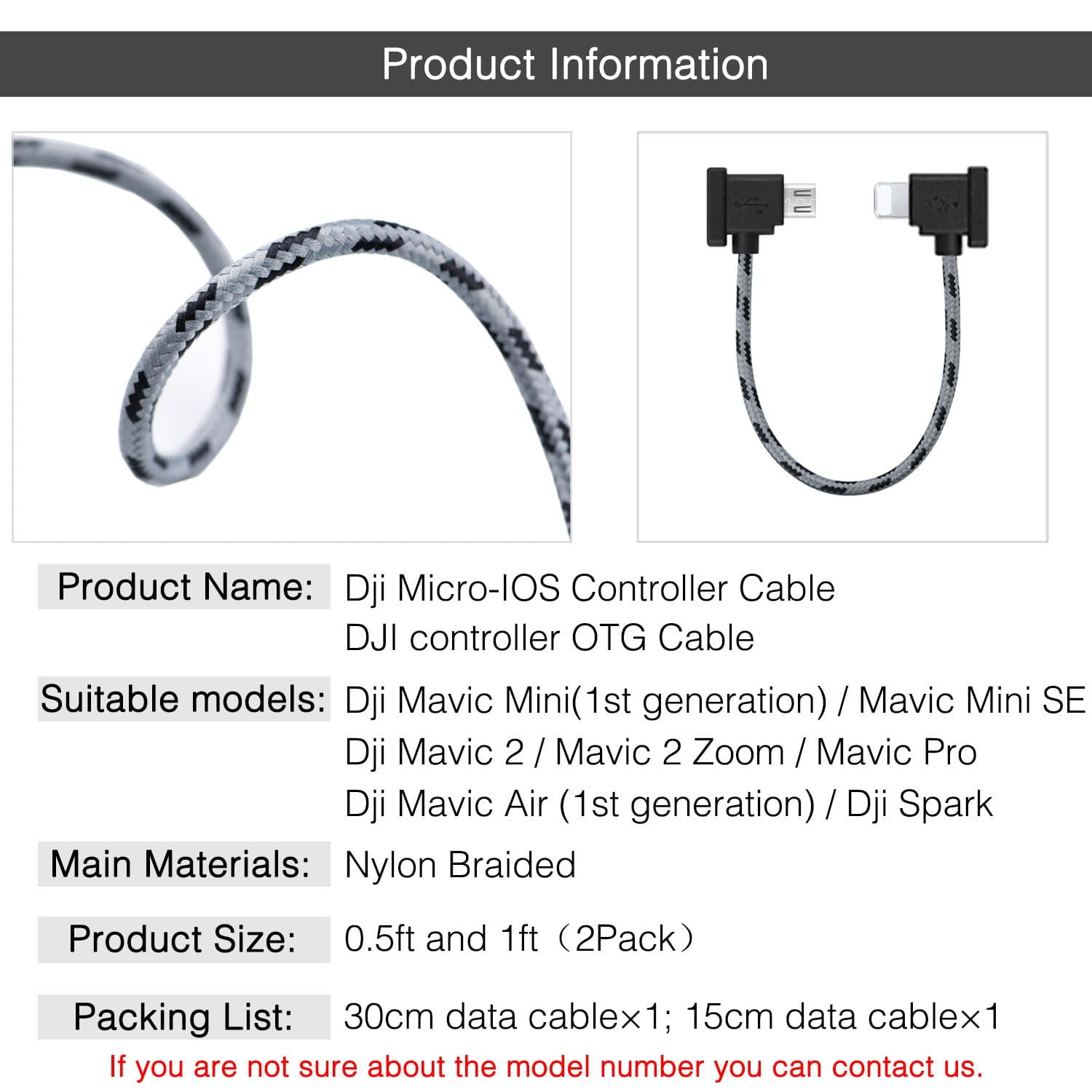 TRAHOO-1FT+ 0.5FT(2 pack) USB Micro to iOS DJI Remote Controller Cable ...