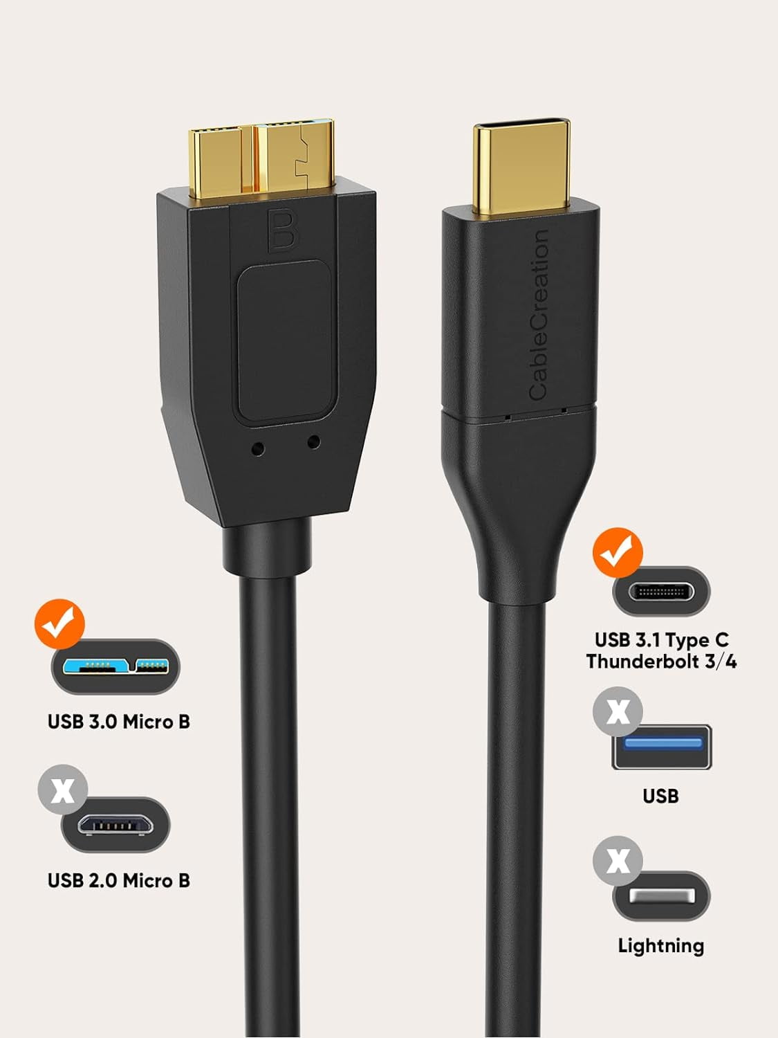 TRAHOO-1FT USB C to Micro B Cable,10Gbps Speed External Hard Drive ...