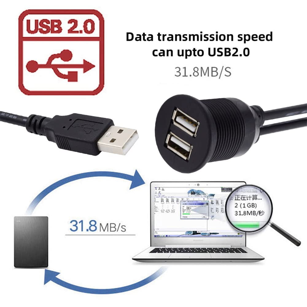 TRAHOO-1m Waterproof Dustproof 480Mbps USB2.0 Type-A Male to Dual ...