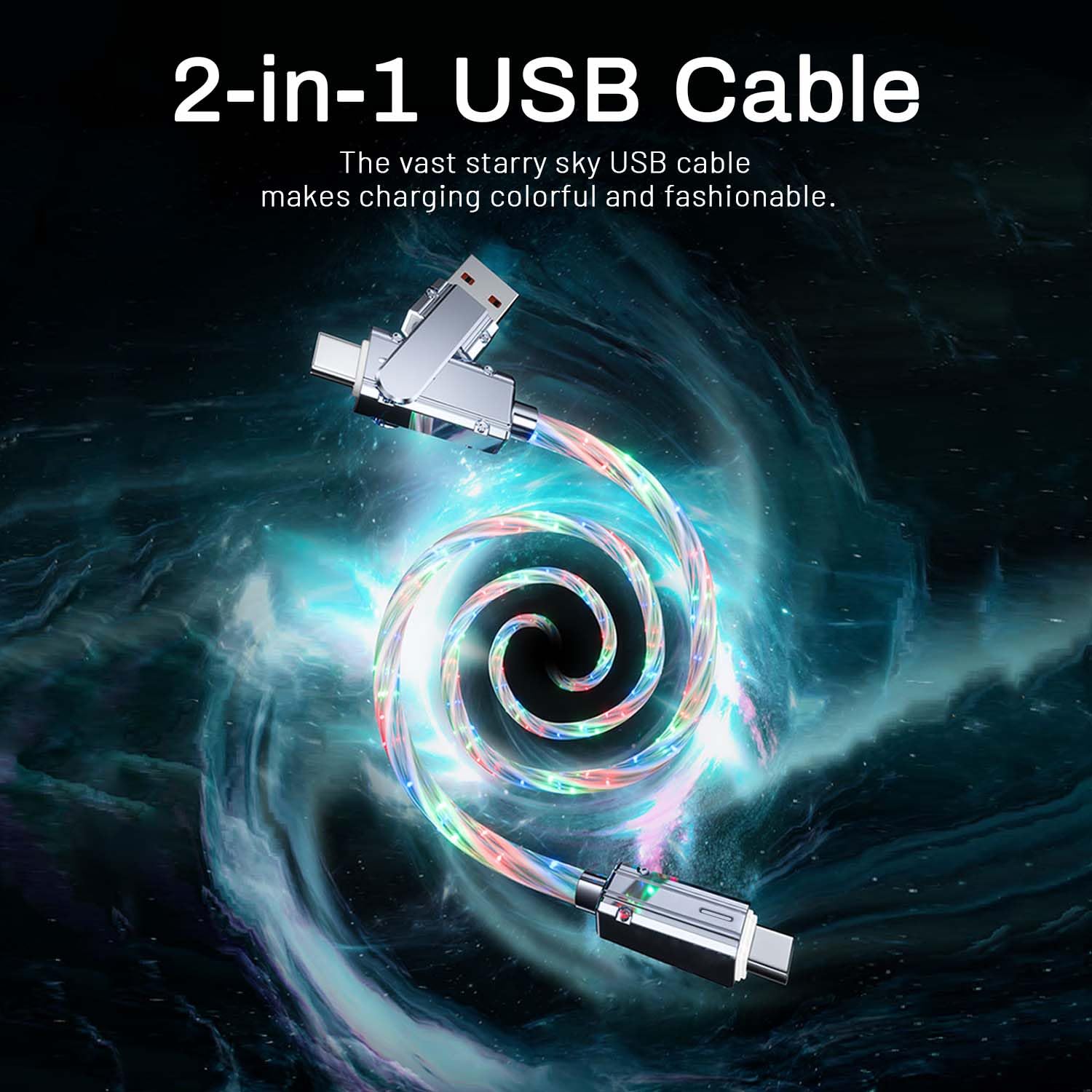 TRAHOO-2 in 1 3.3FT Starlight RGB Colorful USB C to USB C Fast Multi ...