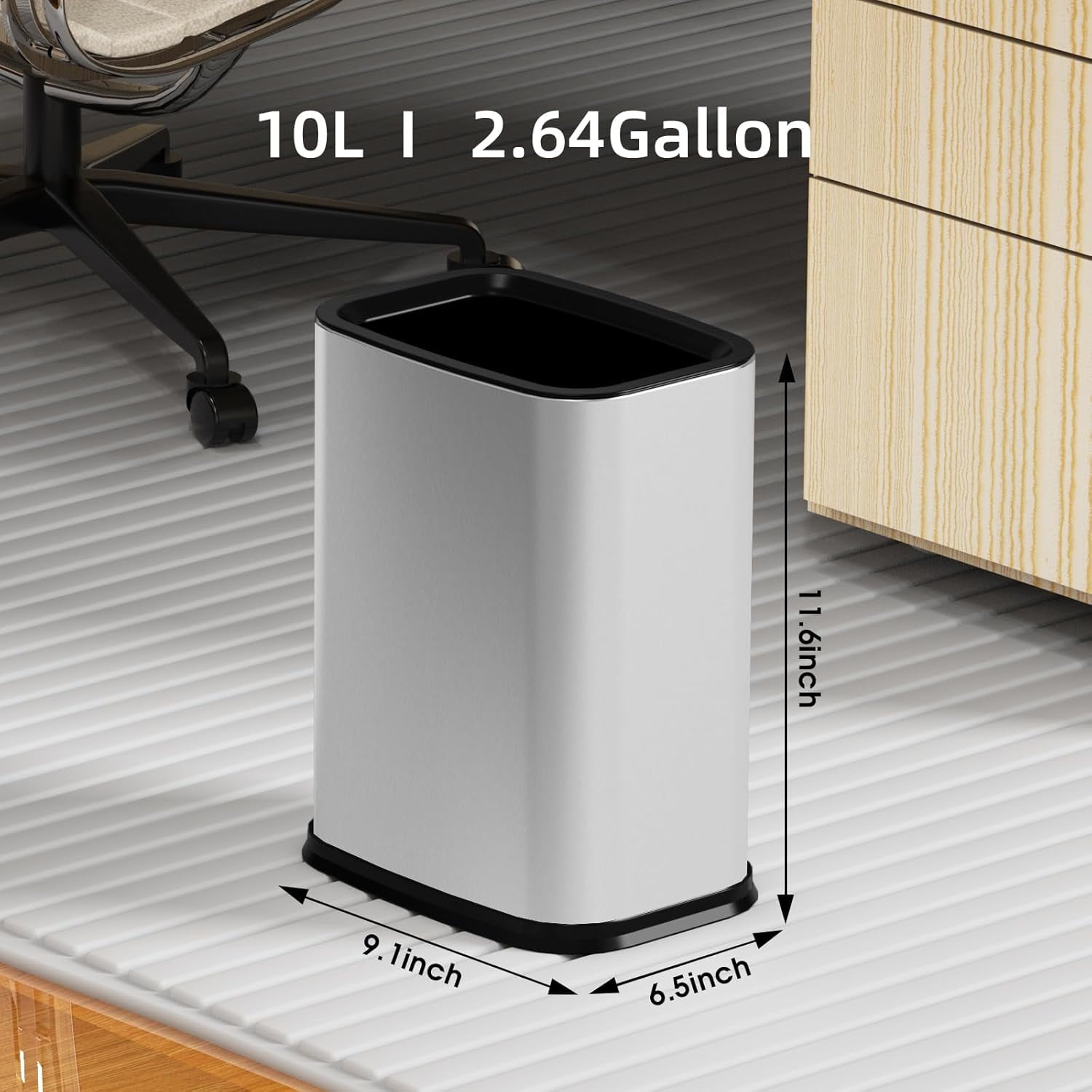 TRAHOO-2.6 Gal Stainless Steel Bathroom Trash Can,Metal Waste Baskets ...