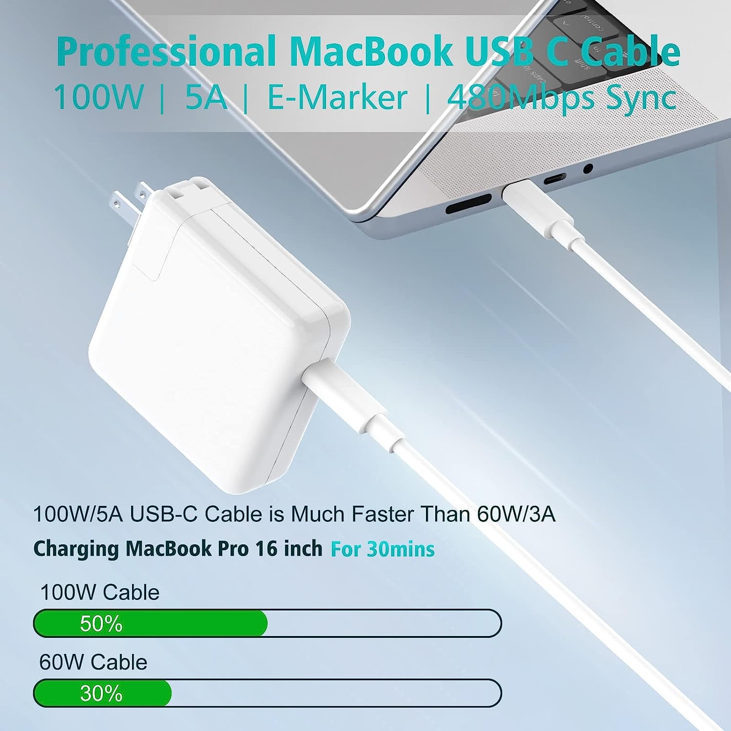 TRAHOO-2 Pack 10ft 100W USB C to USB C Cable for MacBook Pro MacBook ...