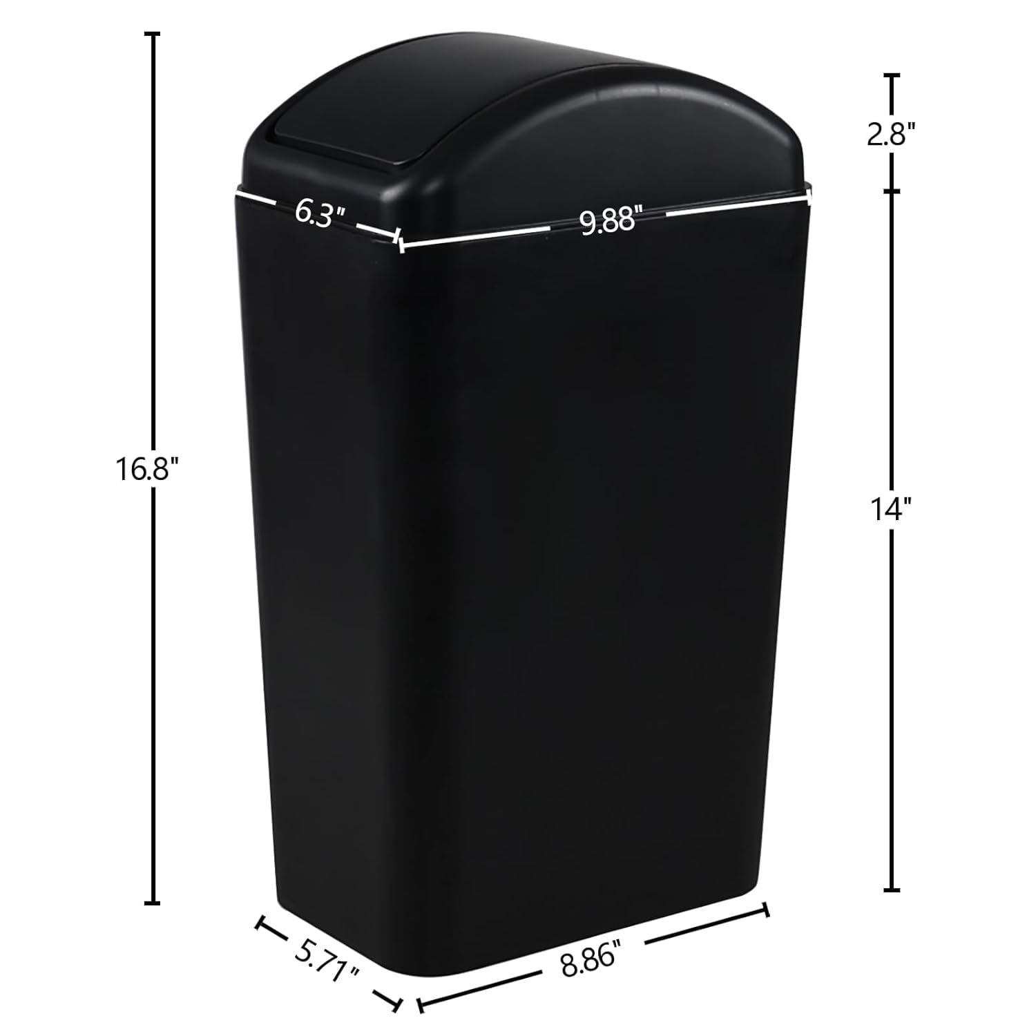 TRAHOO-2-Pack 14 Liter Plastic Trash Can with Swing Lid, Swing Top ...