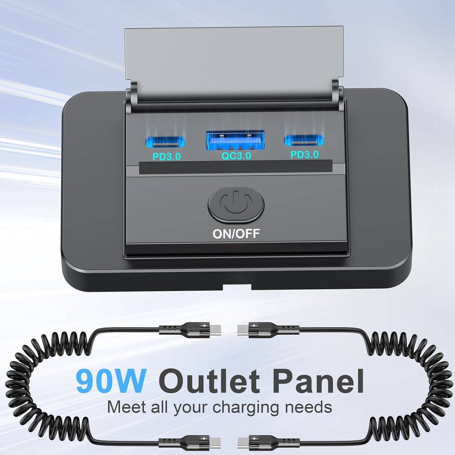 TRAHOO-2 Pack 90W 12 Volt USB Outlet Panel Wall Mount Dual 36W PD & QC3 ...