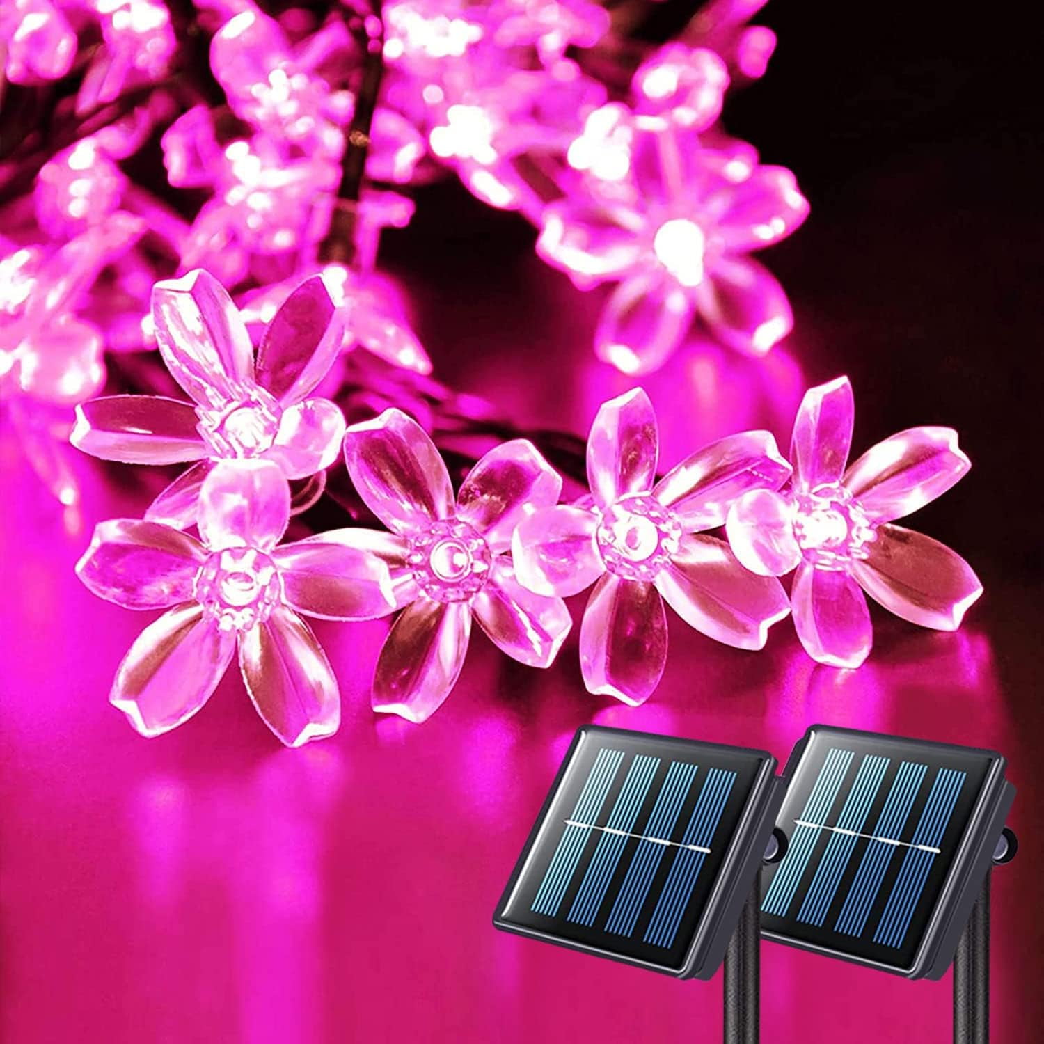 TRAHOO-2 Pack Pink Solar Flower String Lights, Each 30.6FT 50LED Pink ...